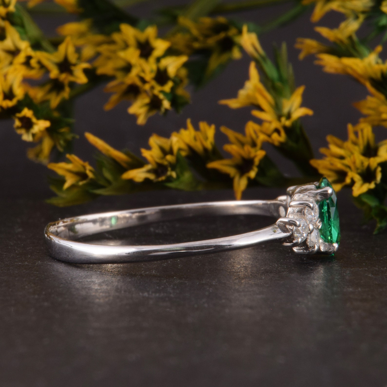 925 Sterling Silver Emerald Promise Ring for Her, Small & Dainty Womens ...