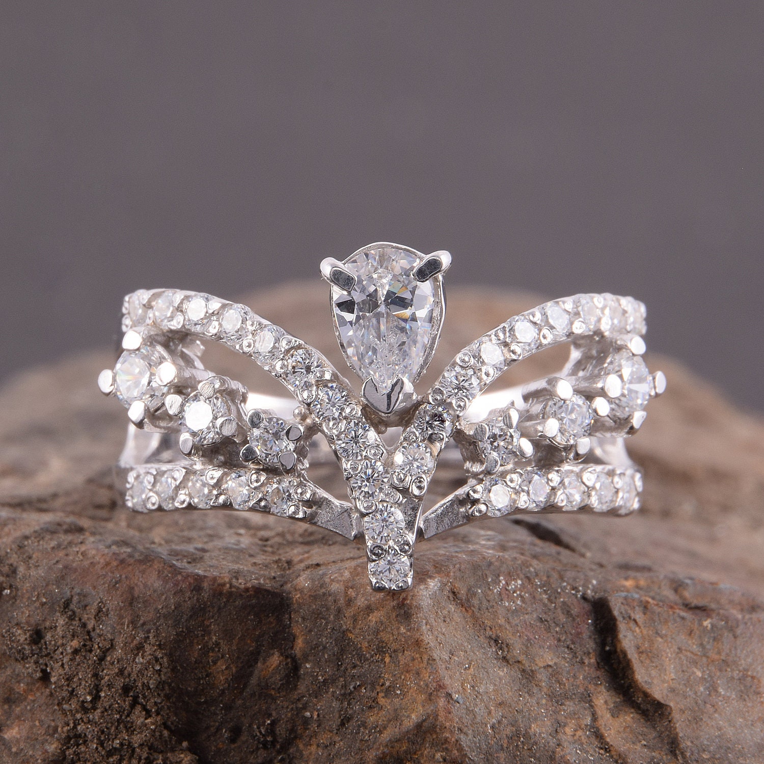 Unique Antique Style Art Deco Womens Crown Wedding Band | Etsy