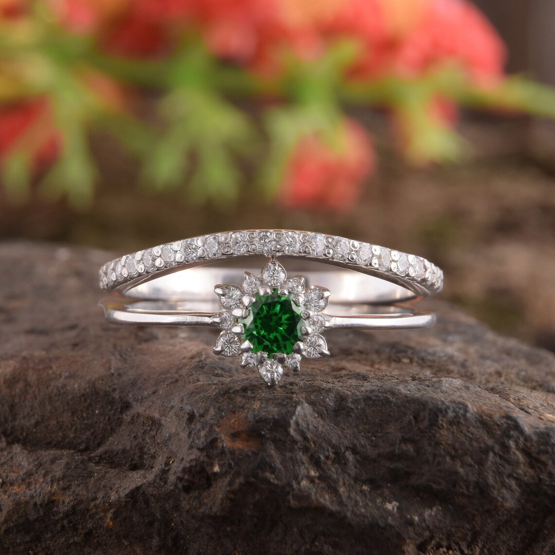 Emerald Rings Promise Rings Set Wedding Rings Set | Etsy