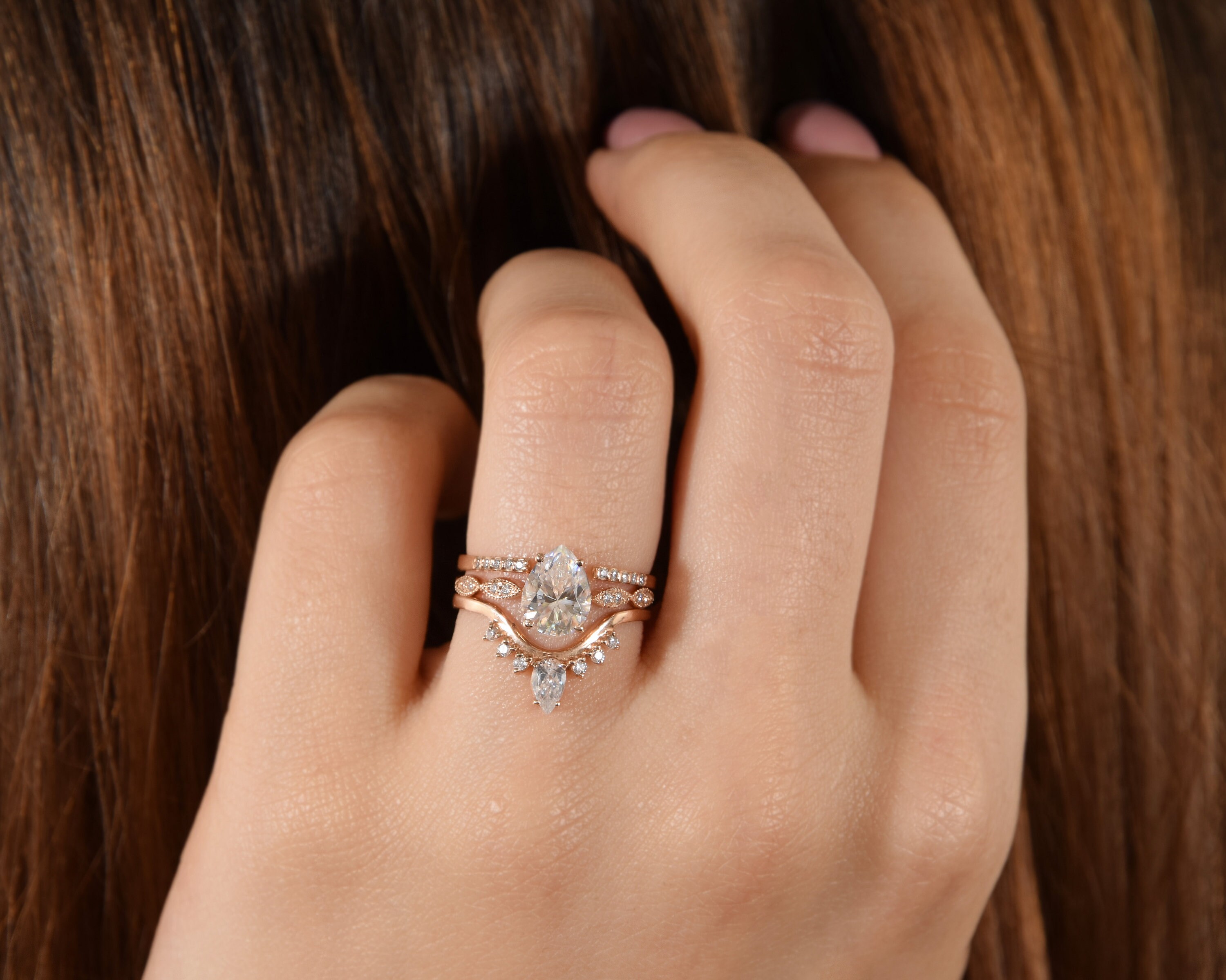 Antique style tiny wedding rings set Promise rings set | Etsy