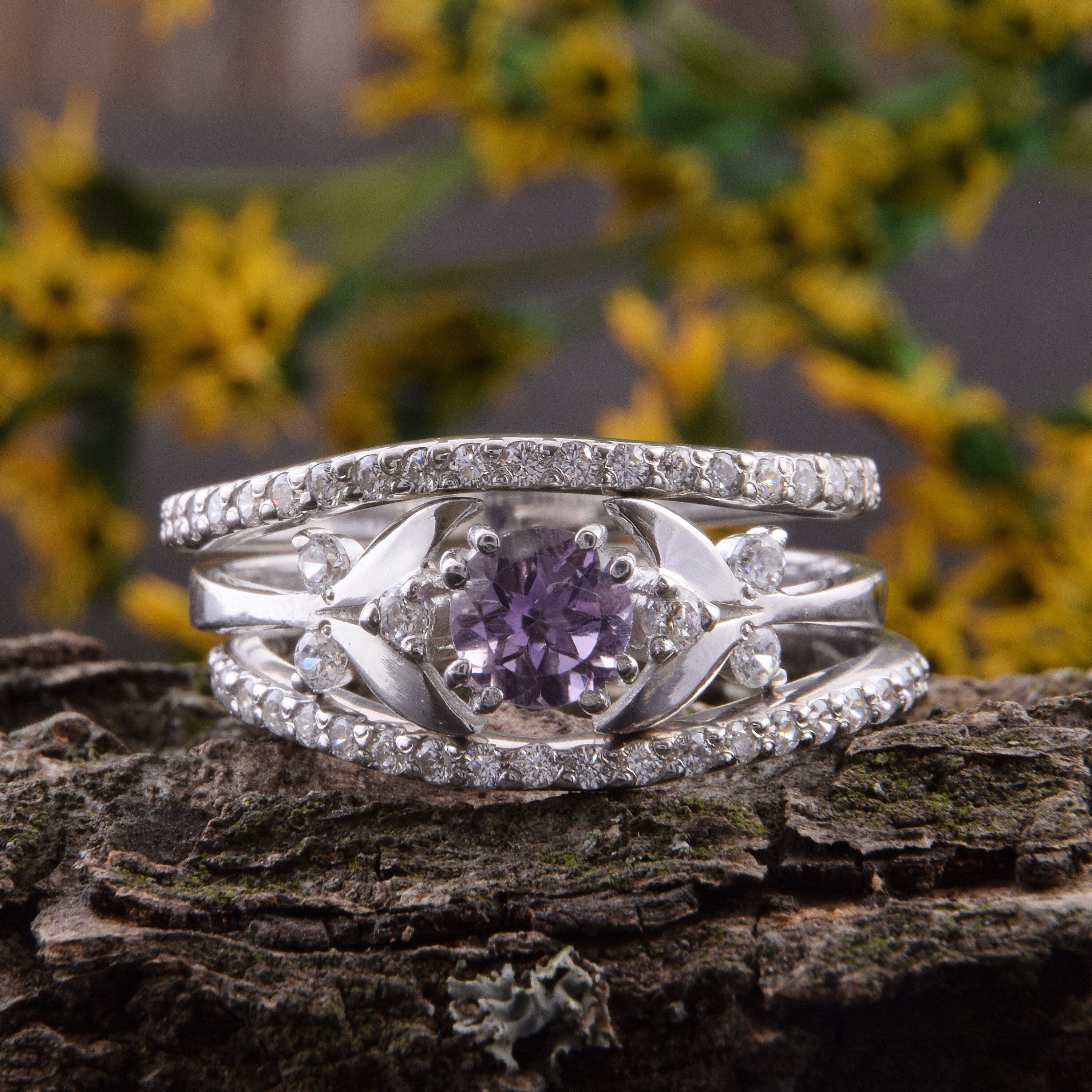 Art deco silver wedding rings set Womens wedding ring set | Etsy