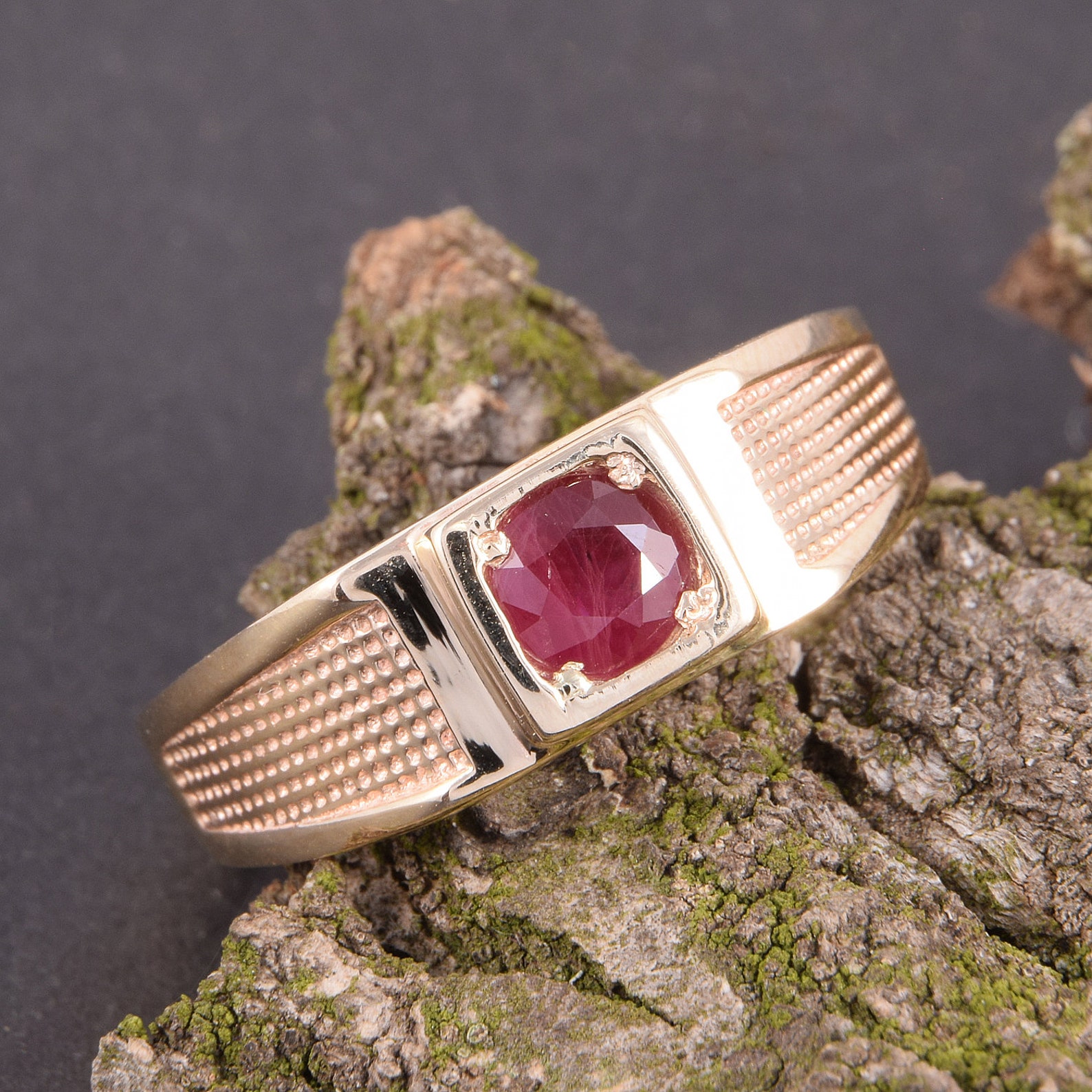 Yellow Gold Ring With Ruby for Men Solitaire Ring Ruby | Etsy