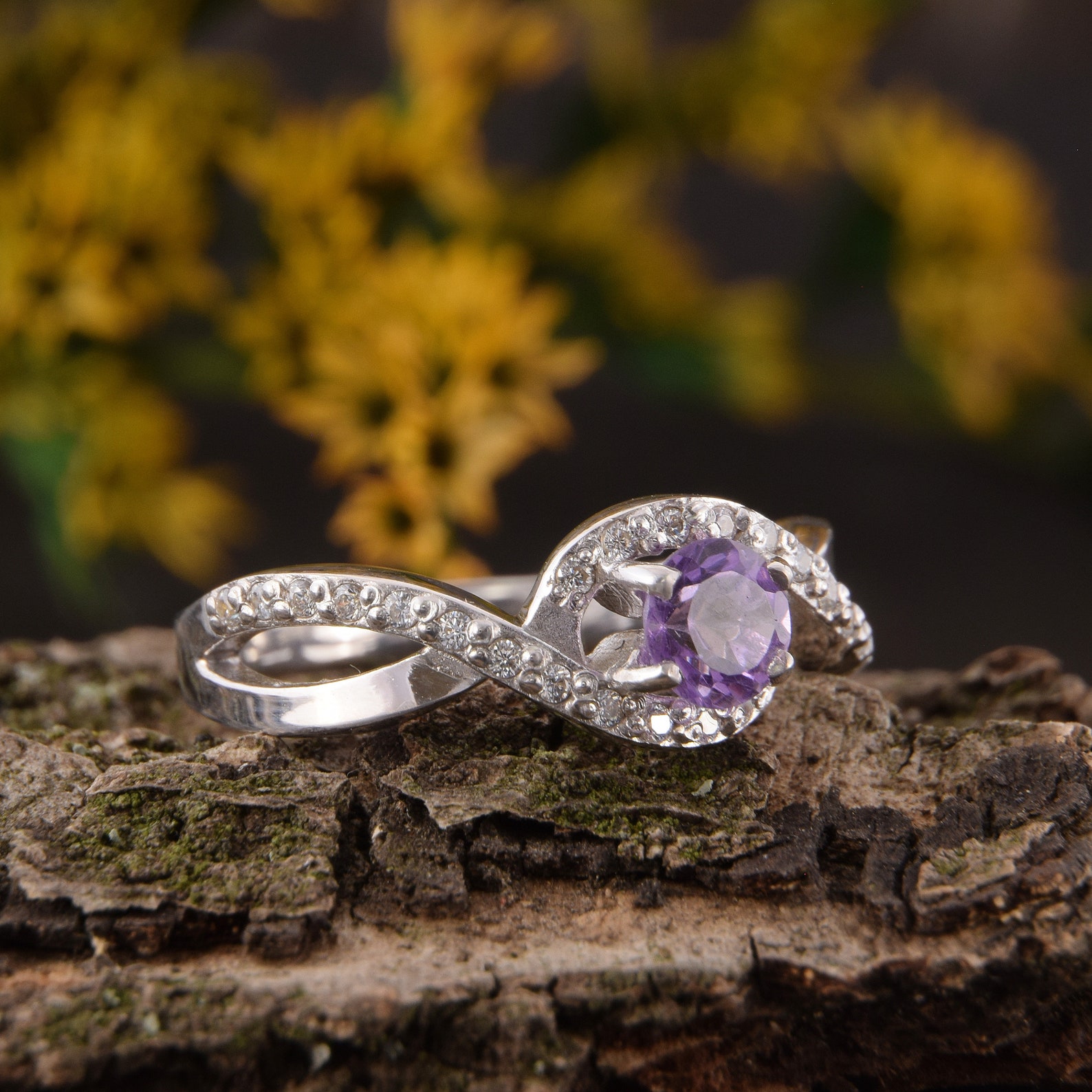 Unique Womens Amethyst Silver Ring, Womens Promise Ring, Infinity Ring ...