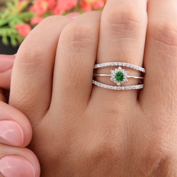 Emerald Rings Promise Rings Set Wedding Rings Set | Etsy