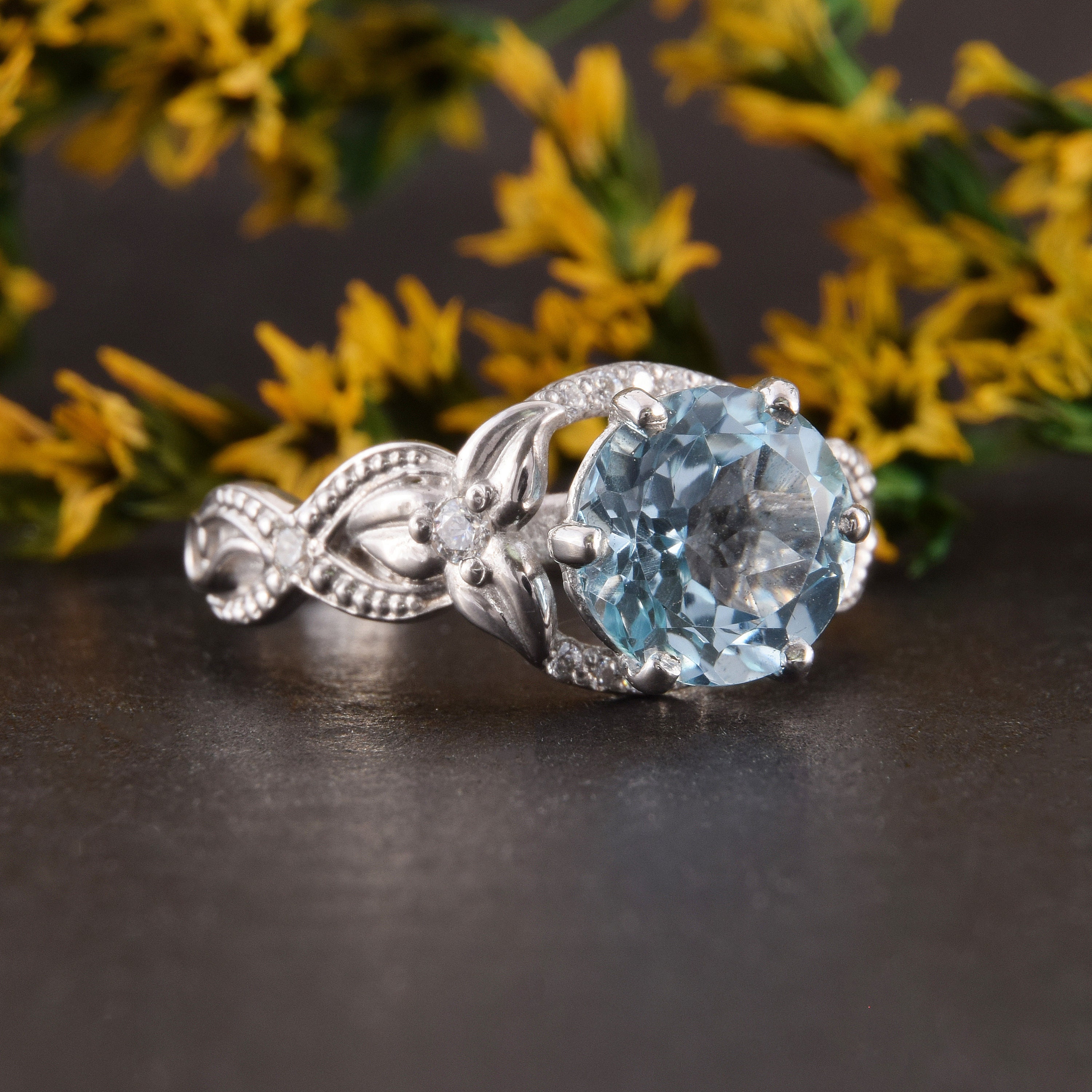 Unique Topaz Engagement Ring Art Deco Engagement Ring Blue | Etsy