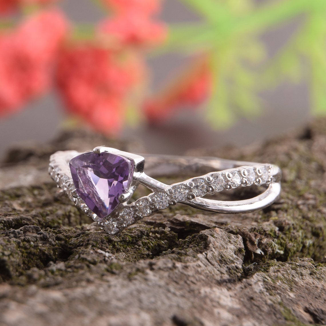 Amethyst ring Trillion cut ring Antique ring Art deco ring | Etsy