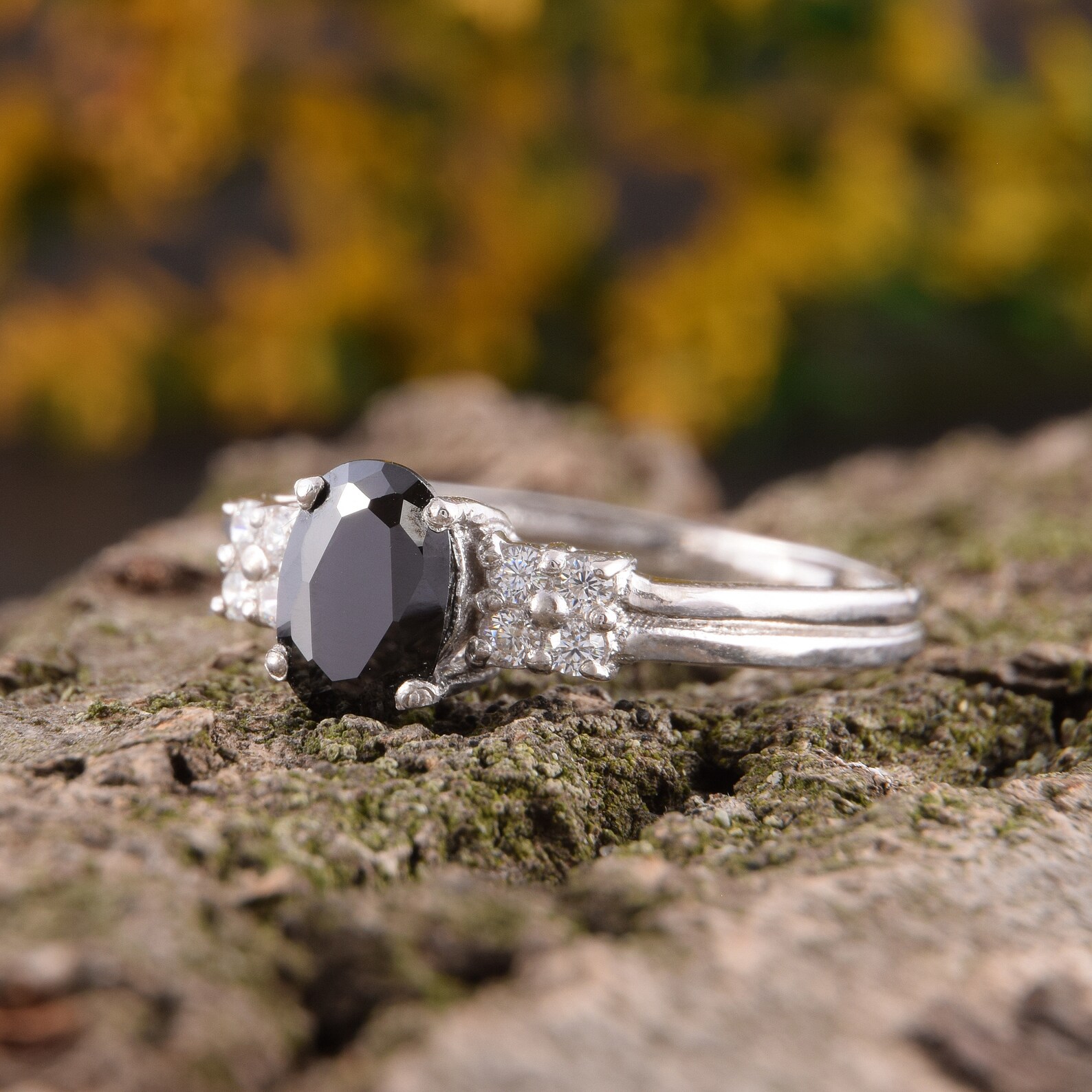 Personalized ring Black ring Black stone ring Silver ring | Etsy