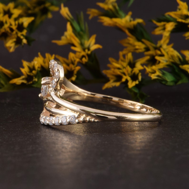 Unique 14k Solid Yellow Gold Womens Promise Ring White Cz | Etsy