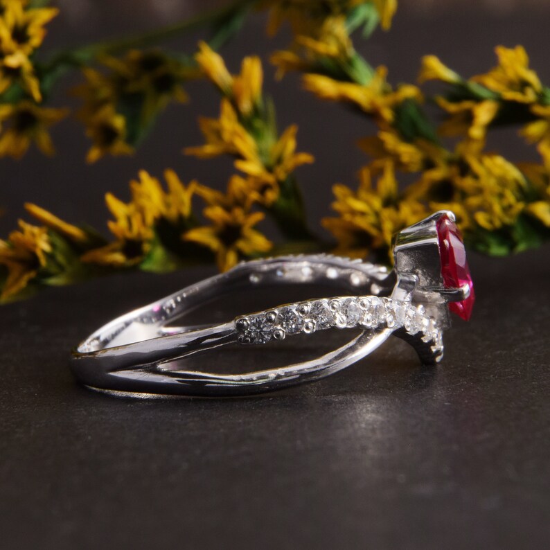 Art Deco Womens Ruby Silver Ring Dainty Promise Ring Antique | Etsy