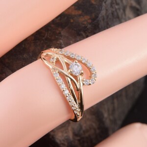 Unique 14k Solid Yellow Gold Womens Promise Ring, White Cz Promise Ring ...