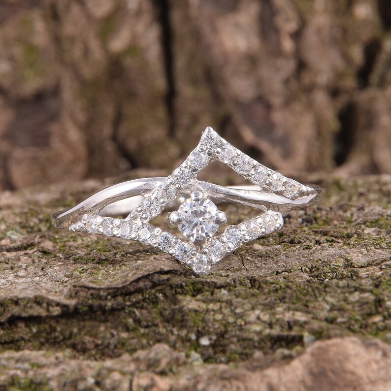 Unique Silver Ring Geometric Ring Art Deco Ring Women - Etsy