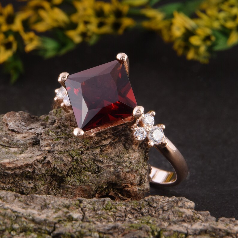 Garnet Ring Square Ring Promise Ring Anniversary Ring - Etsy