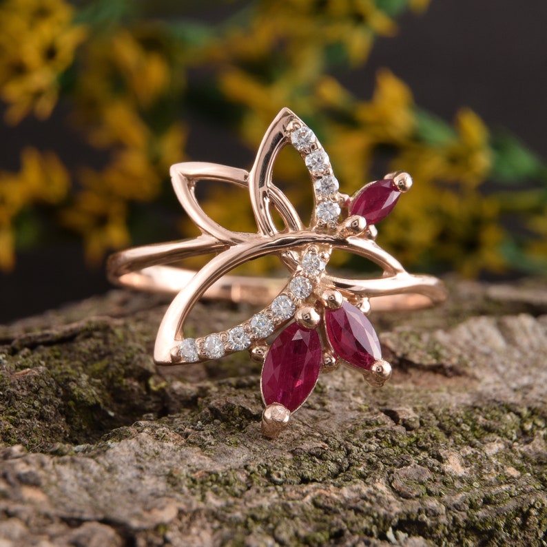 Unique Womens Ruby Ring Geomentric Ring Womens Gold Cocktail | Etsy