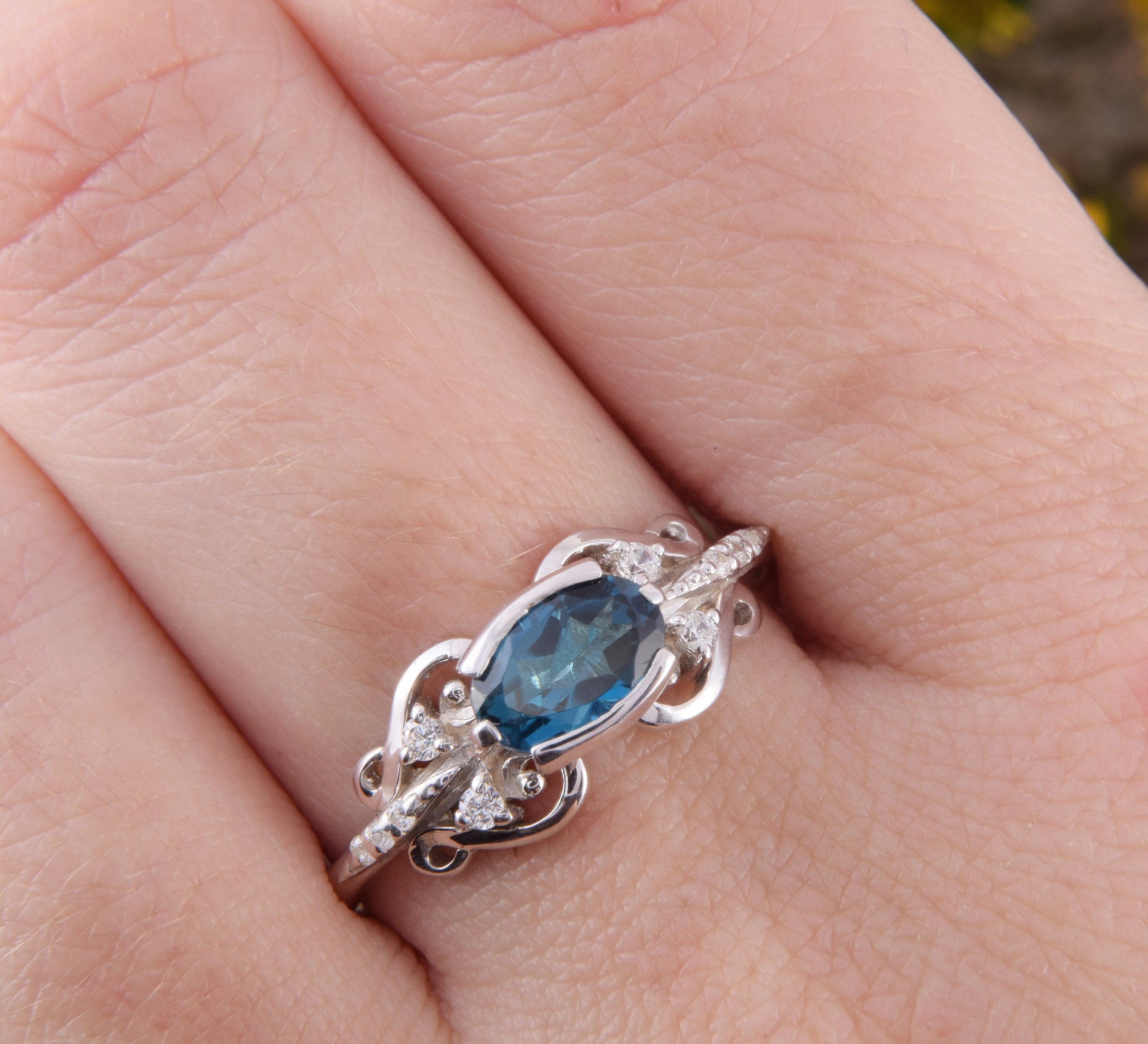 Unique sterling silver blue topaz art deco cocktail ring | Etsy