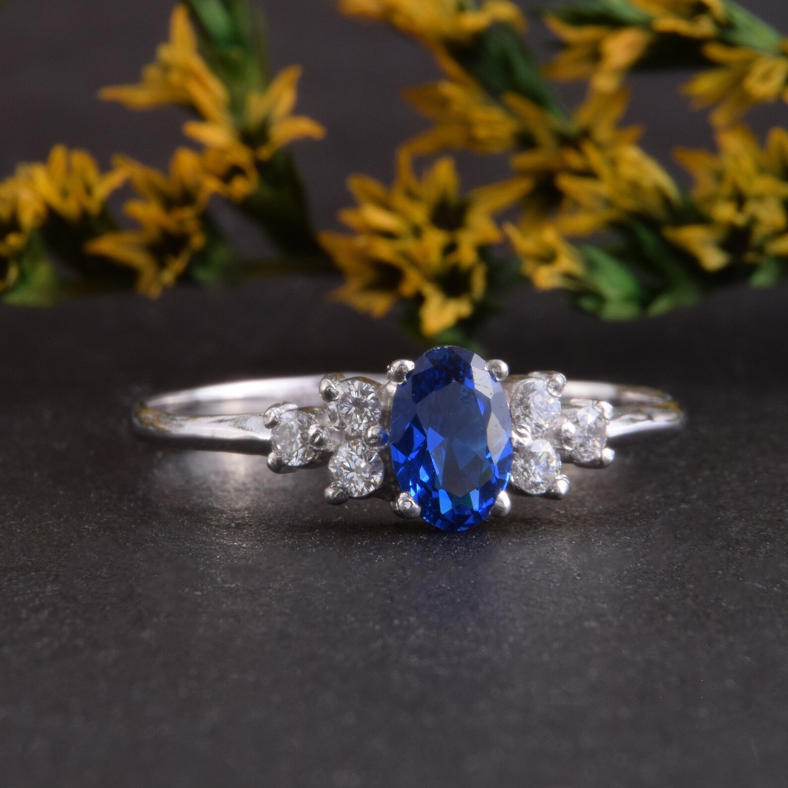 Dainty Silver Blue Sapphire Promise Ring for Her Unique Art - Etsy