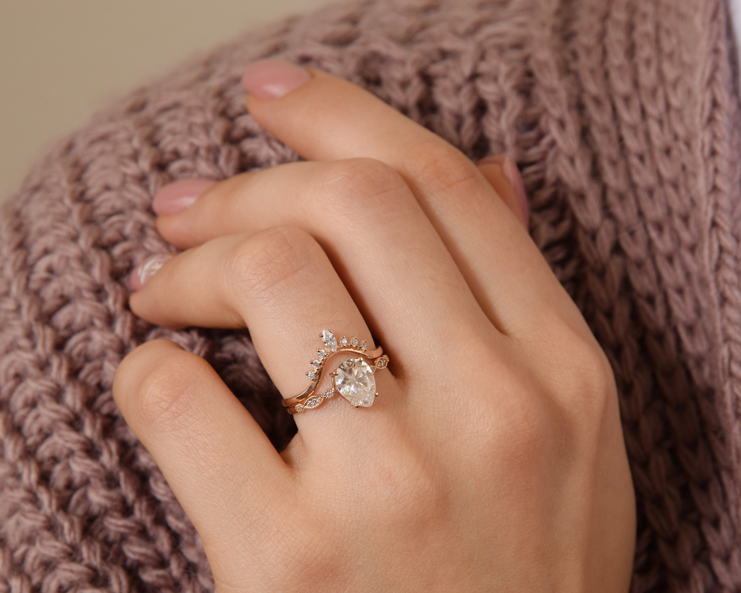Antique style victorian wedding rings set Unique 14k rose | Etsy