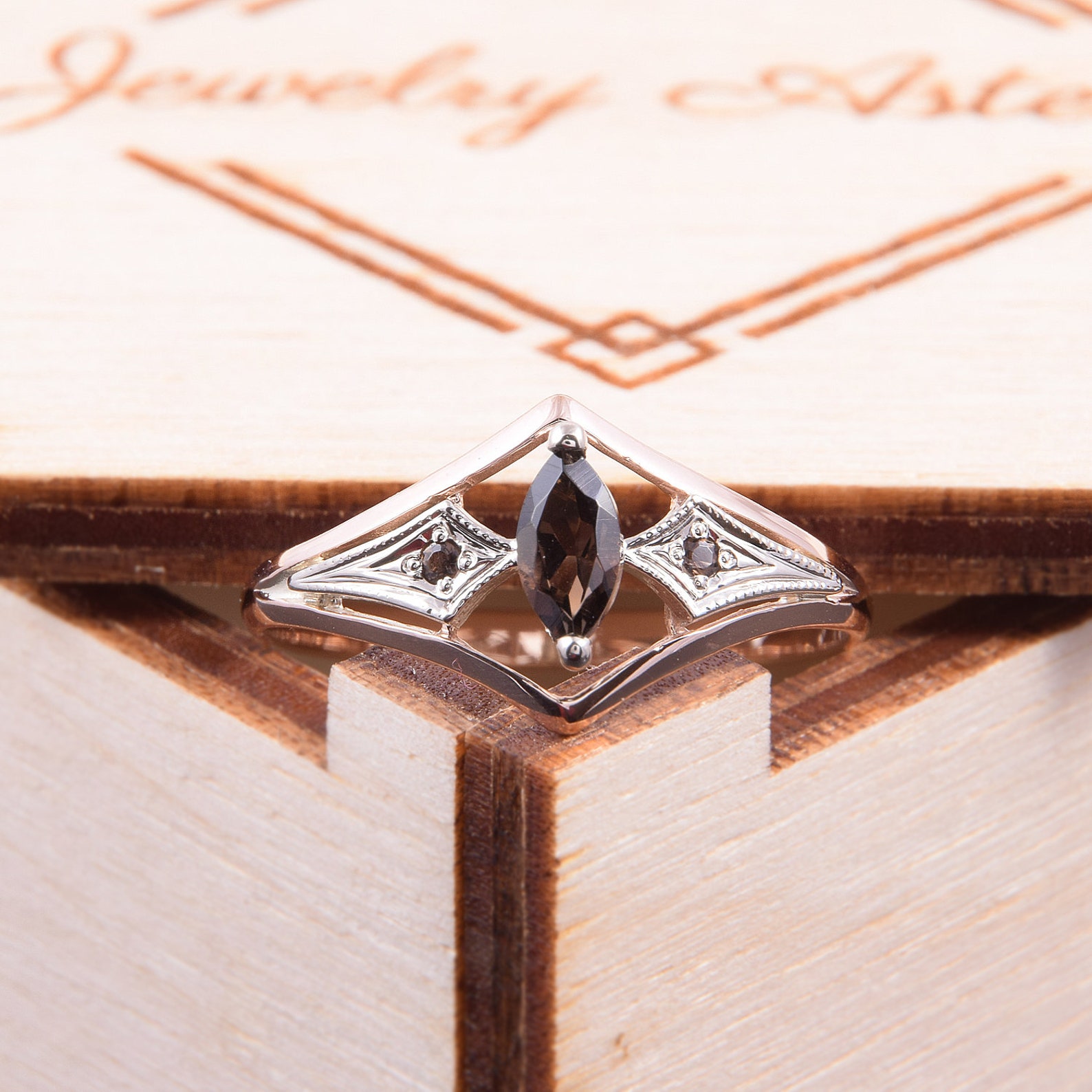 Unique Gold Art Deco Promise Ring for Her Antique Smoky - Etsy