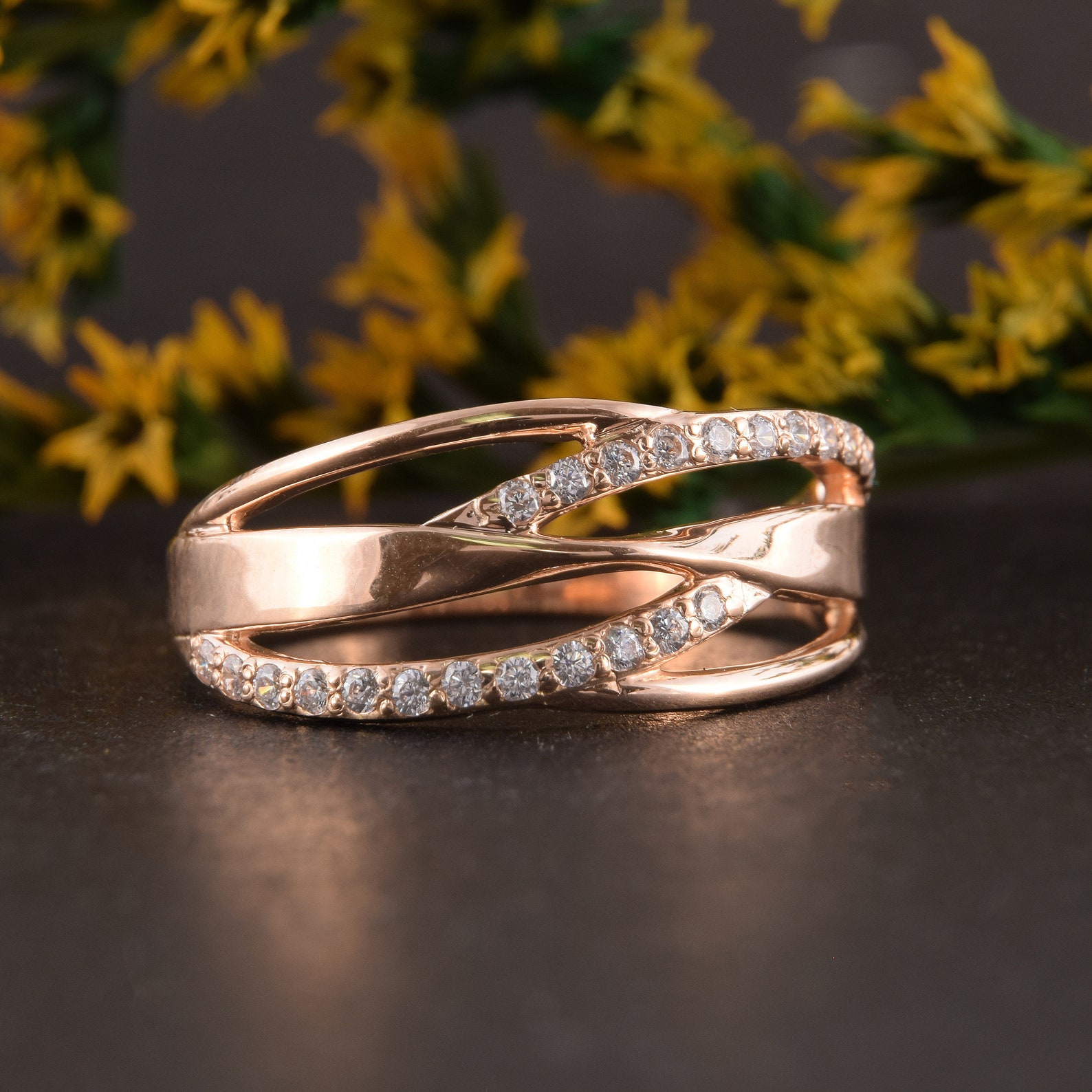 Unique Band Ring Rose Gold Band Women Gold Band Band Ring - Etsy