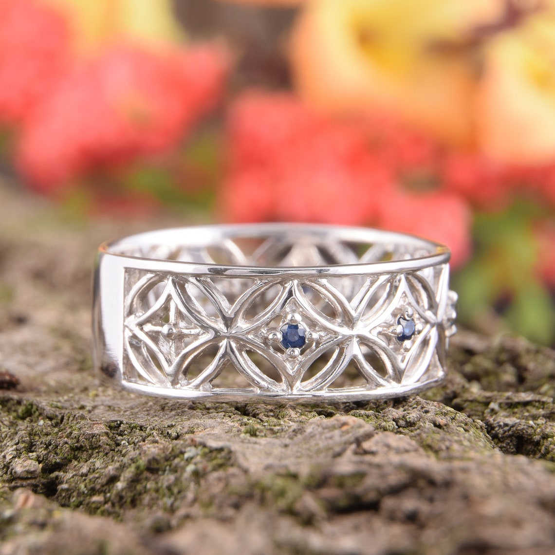 Celtic wedding band Sapphire ring Women wedding bandSilver | Etsy