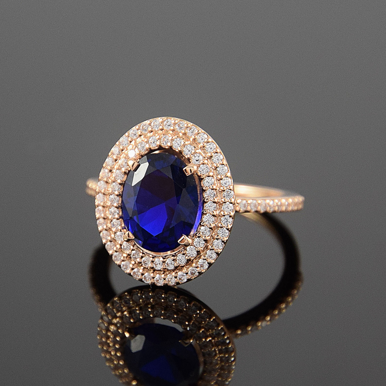 Multistone ring Blue stone ring Oval ring gold Women ring | Etsy