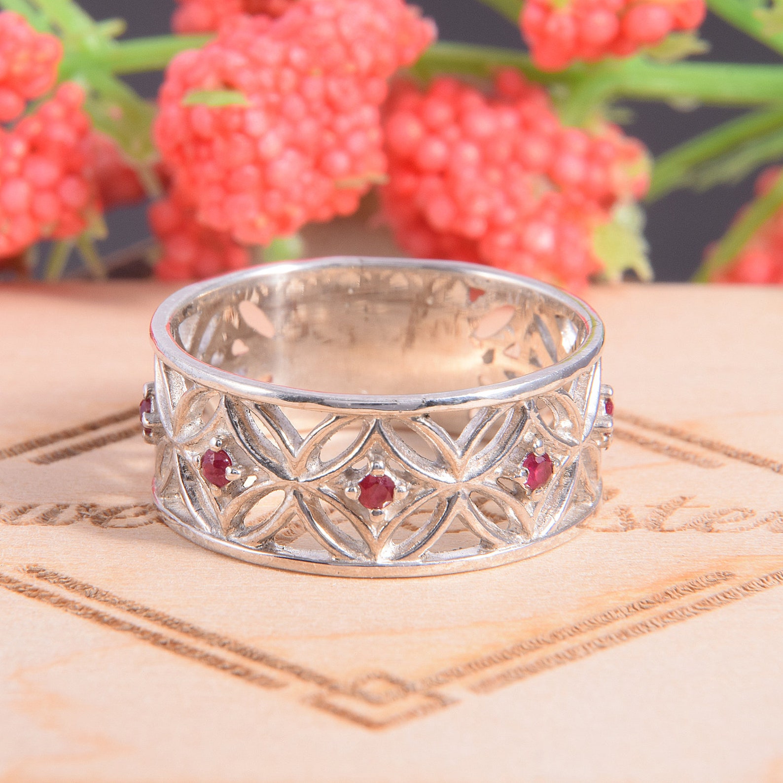 Ruby Ring, Wedding Band Silver, Band Ring Silver, Celtic Ring, Silver ...