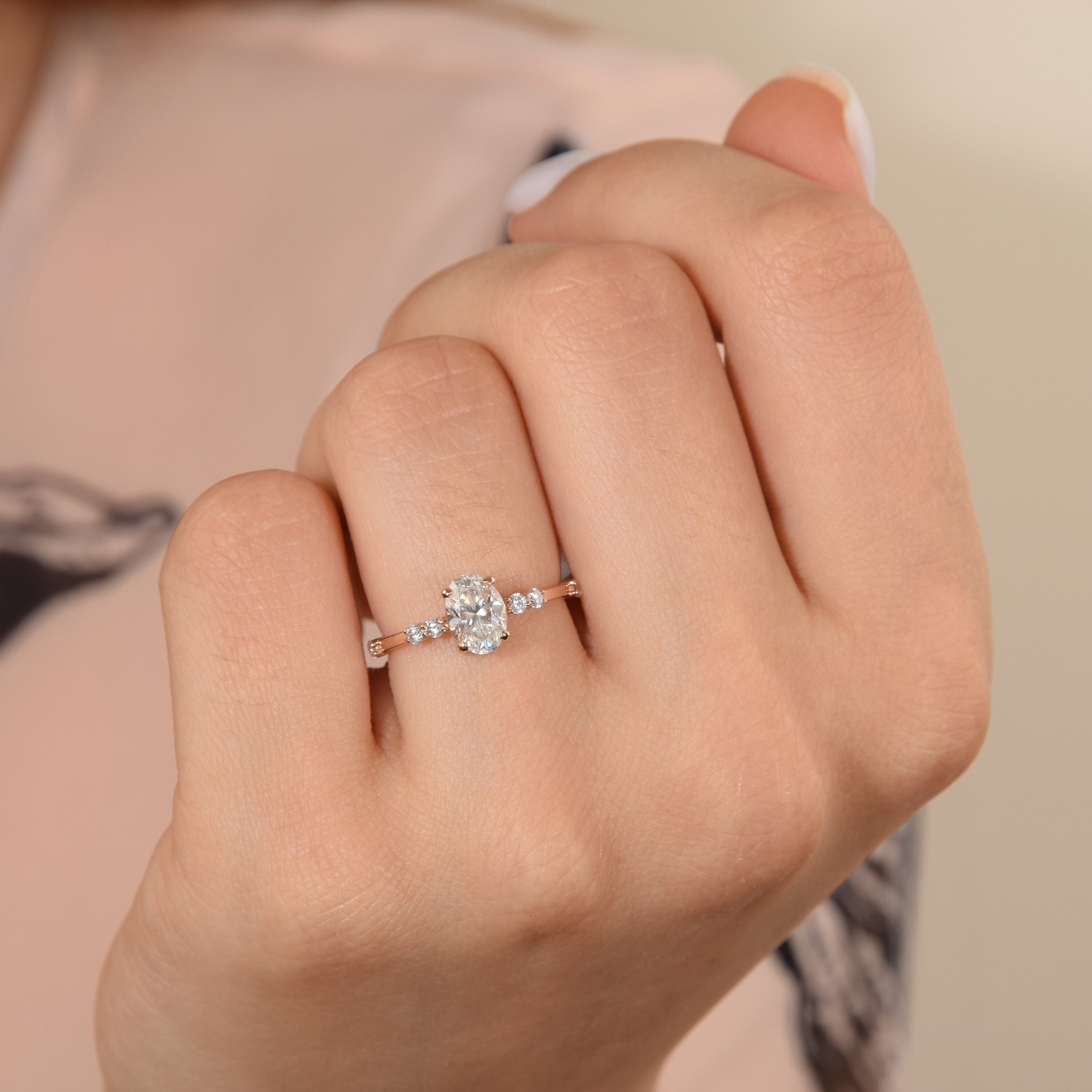 Rose gold oval promise ring for her Dainty 1ct oval | Etsy