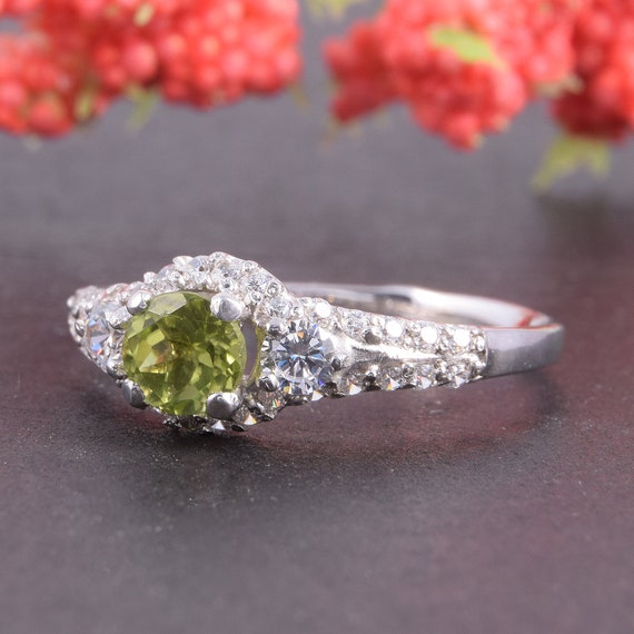 Peridot ring 925 silver ring Woman ring silver Birthstone | Etsy