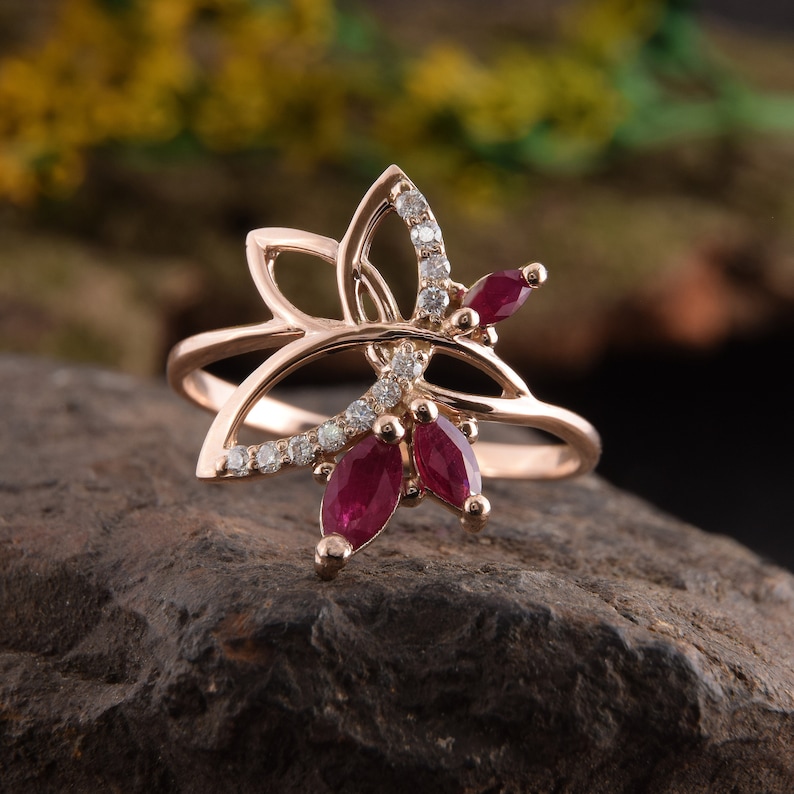 Unique Womens Ruby Ring Geomentric Ring Womens Gold Cocktail | Etsy