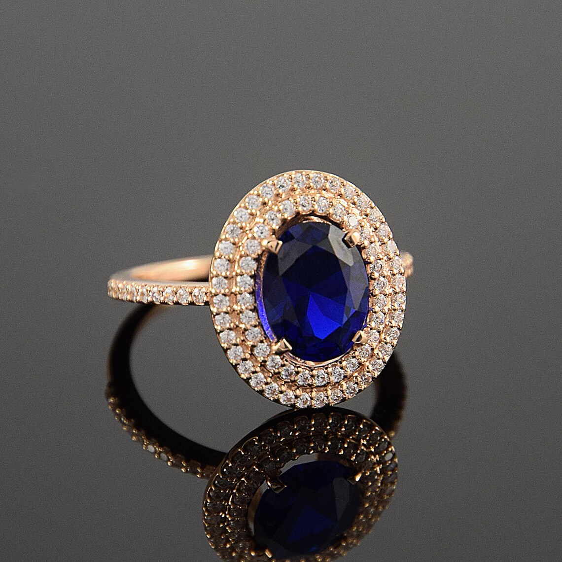 Multistone ring Blue stone ring Oval ring gold Women ring | Etsy