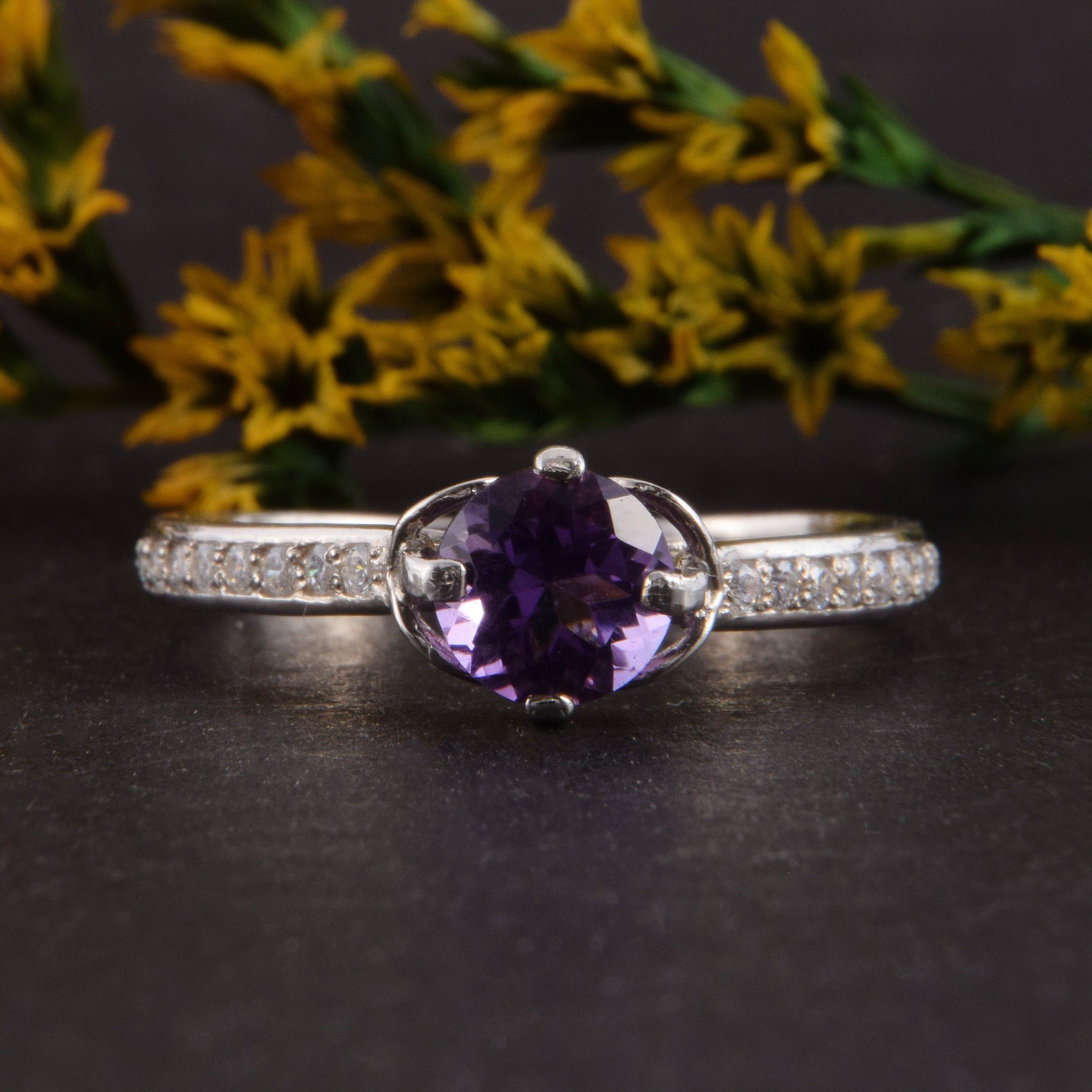 Unique Amethyst Engagement Ring Silver Amethyst Ring Womens - Etsy
