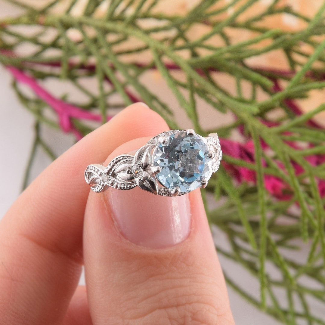 Unique Topaz Engagement Ring, Art Deco Engagement Ring, Blue Topaz Ring ...