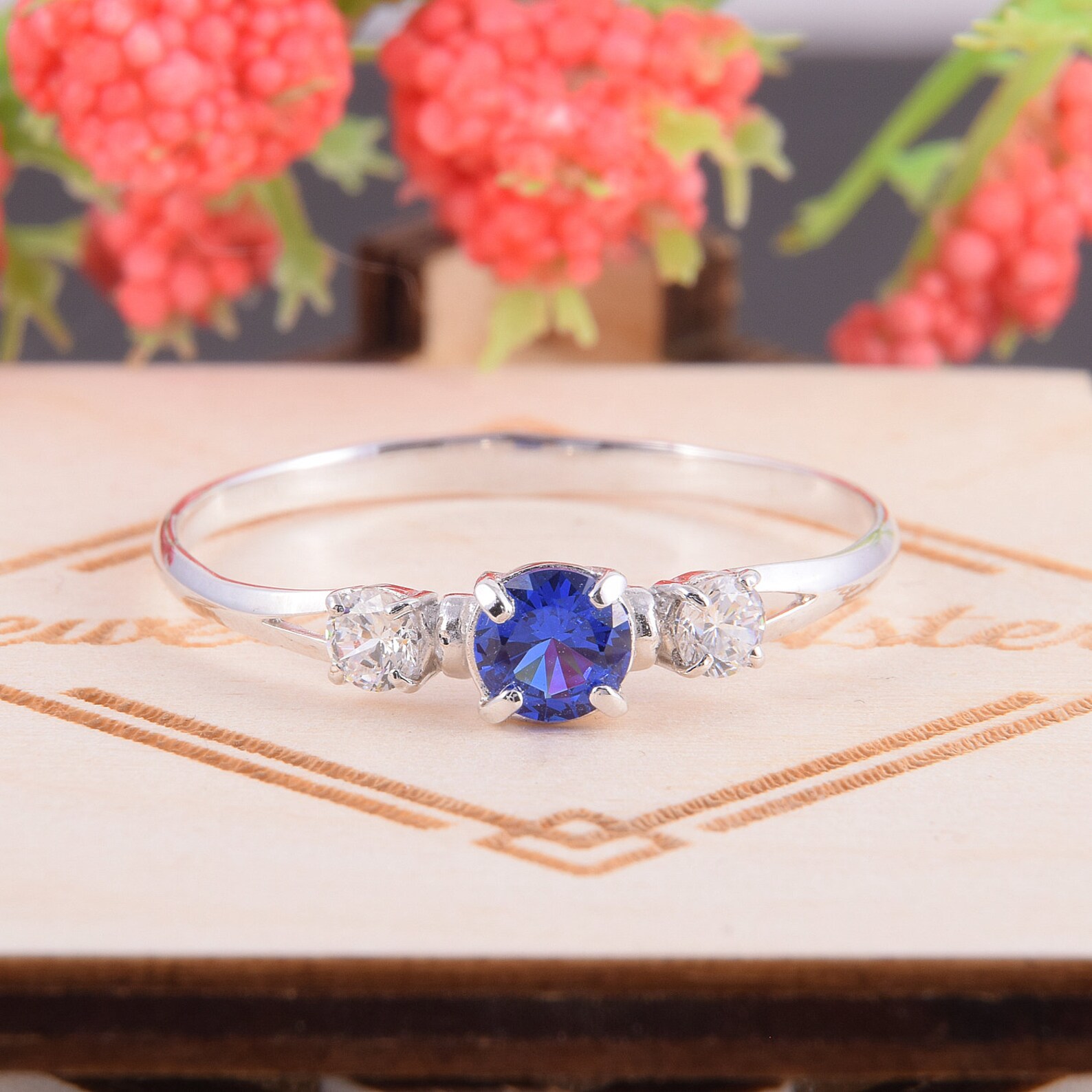 Silver Promise Ring Women Promise Ring Sapphire Ring Blue - Etsy