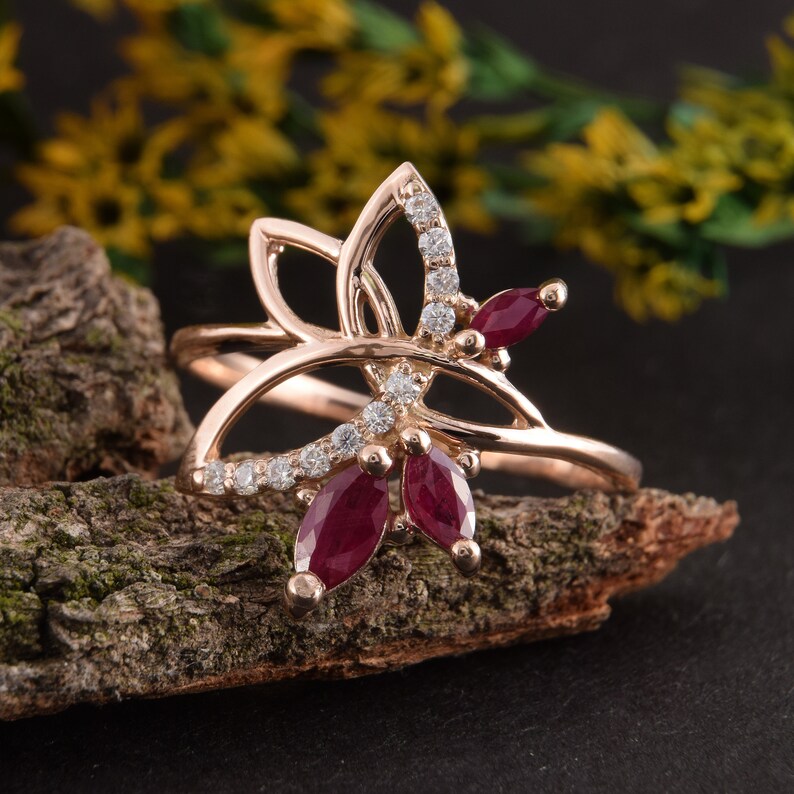 Unique Womens Ruby Ring Geomentric Ring Womens Gold Cocktail | Etsy