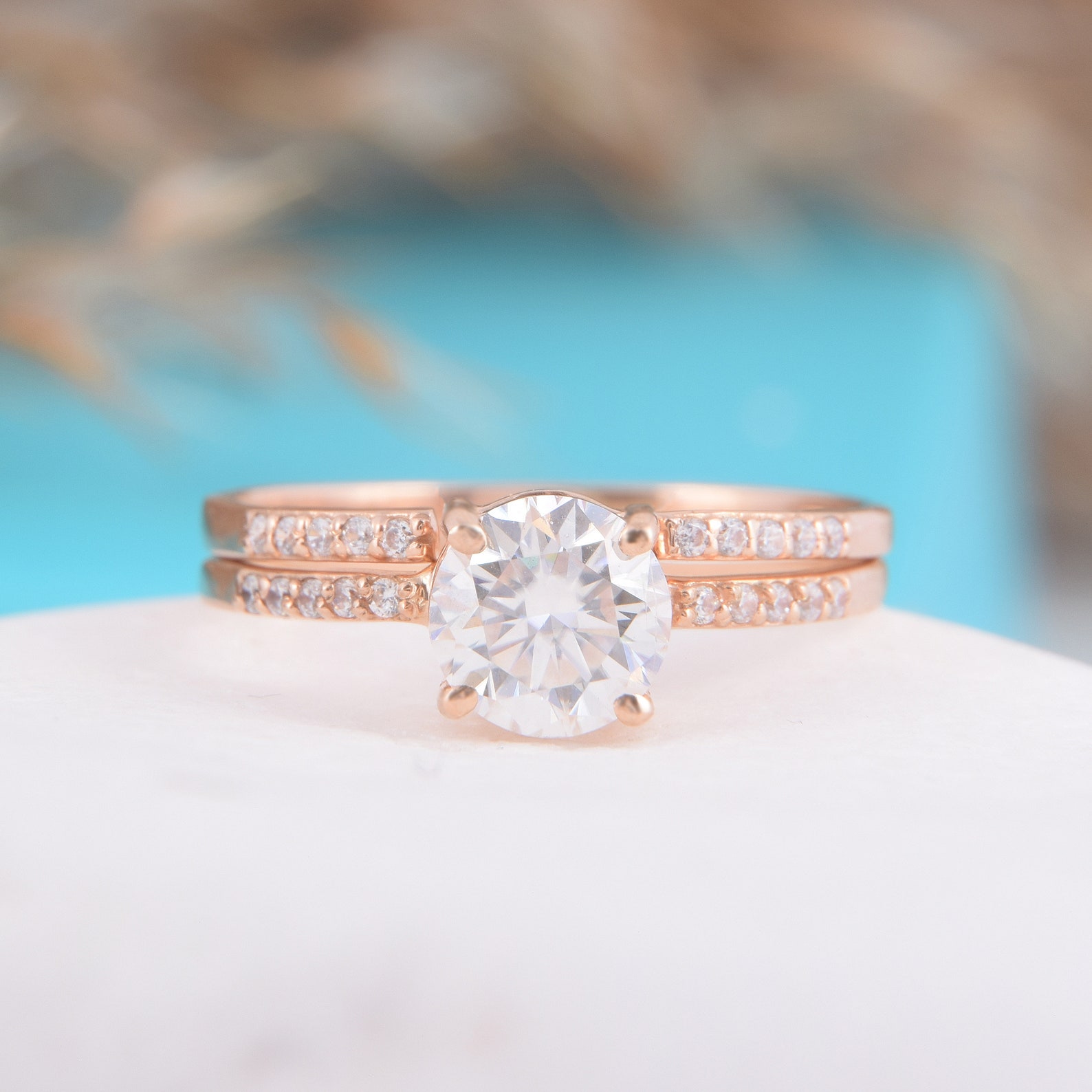 Promise Rings Set for Her, Dainty 14k Rose Gold Round Cz Engagement ...