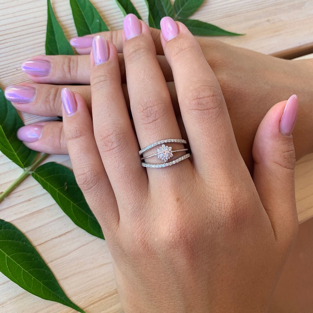 Wedding Rings Set, Minimalist Rings, Art Deco Rings, Women Wedding ...