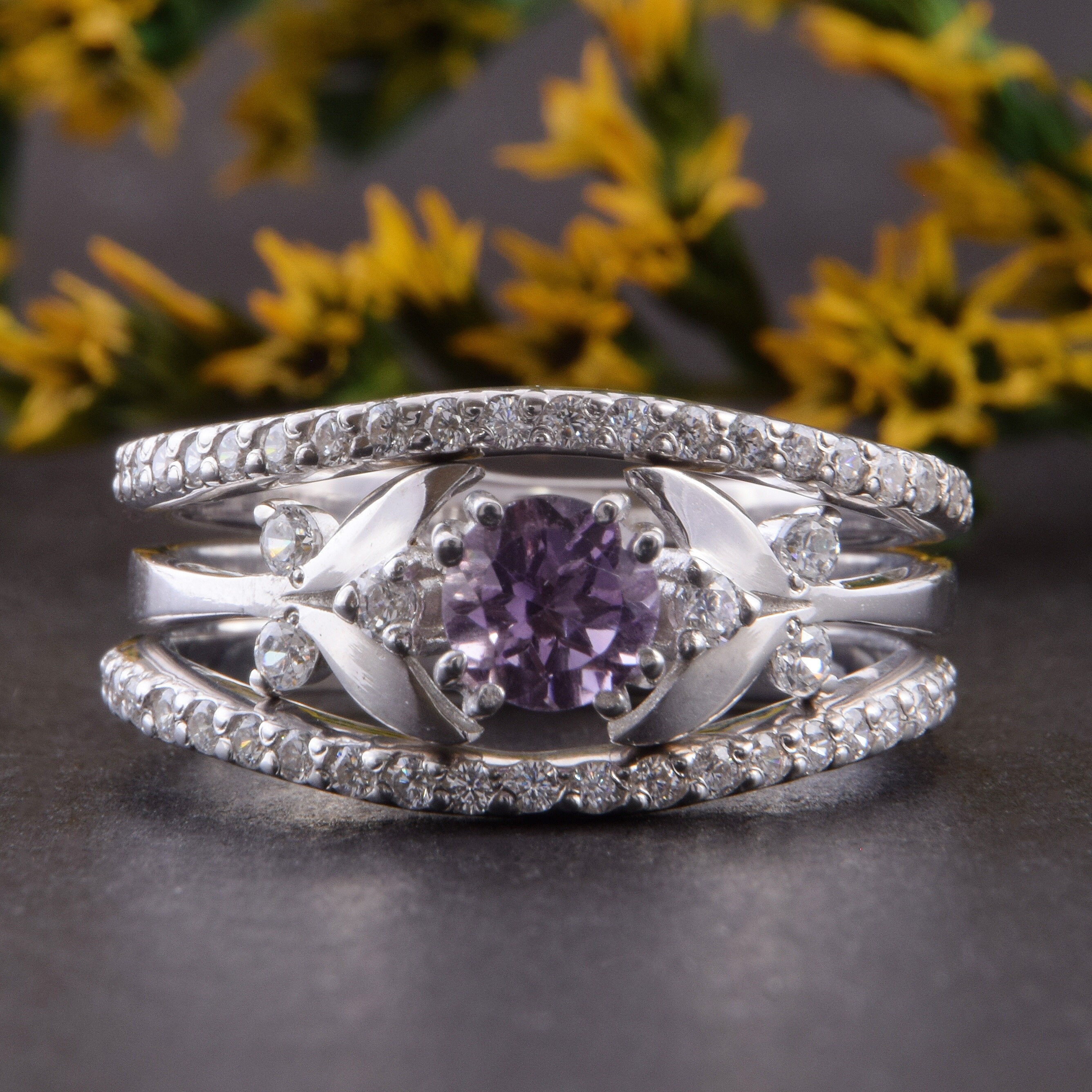 Art deco silver wedding rings set Womens wedding ring set | Etsy