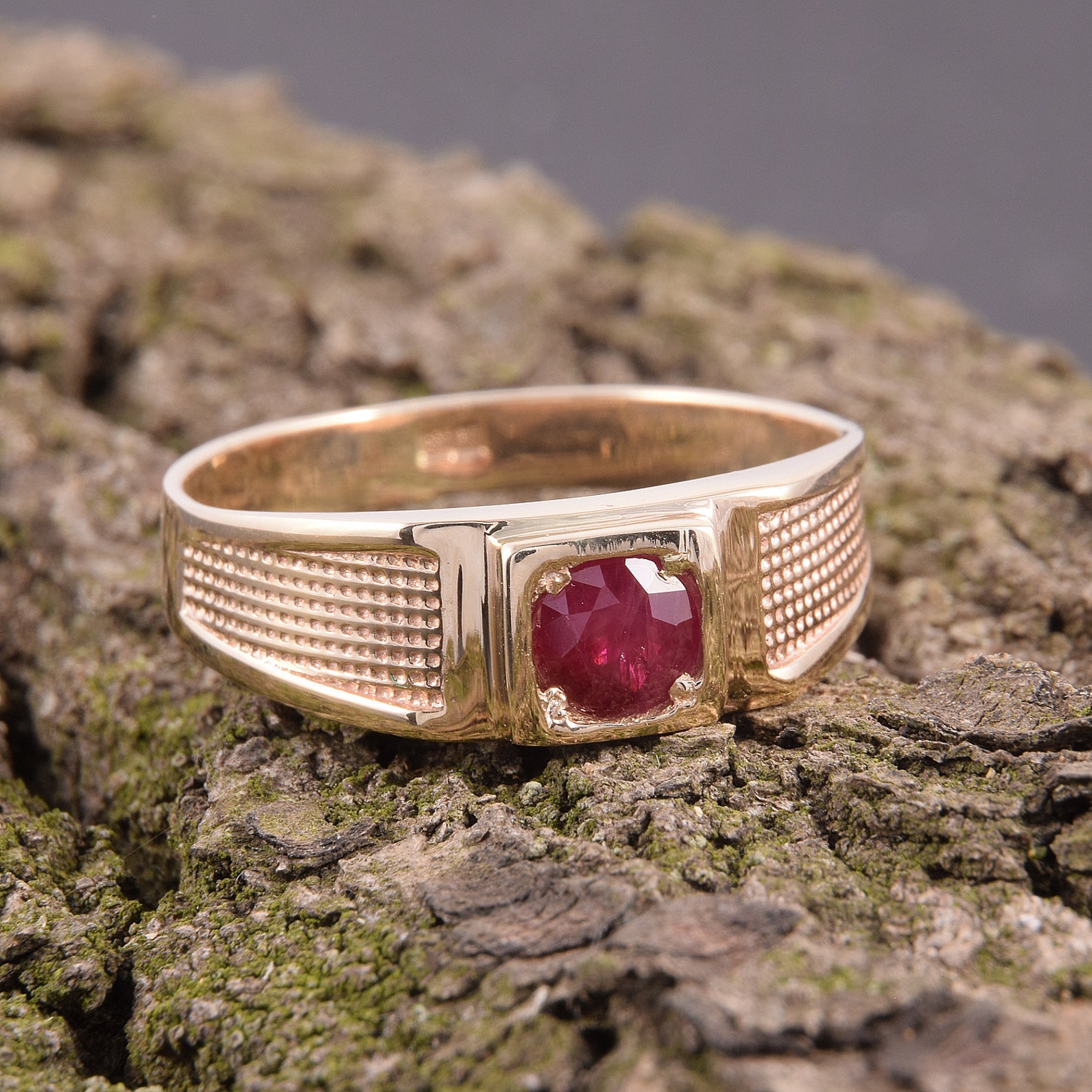 Yellow Gold Ring With Ruby for Men Solitaire Ring Ruby | Etsy