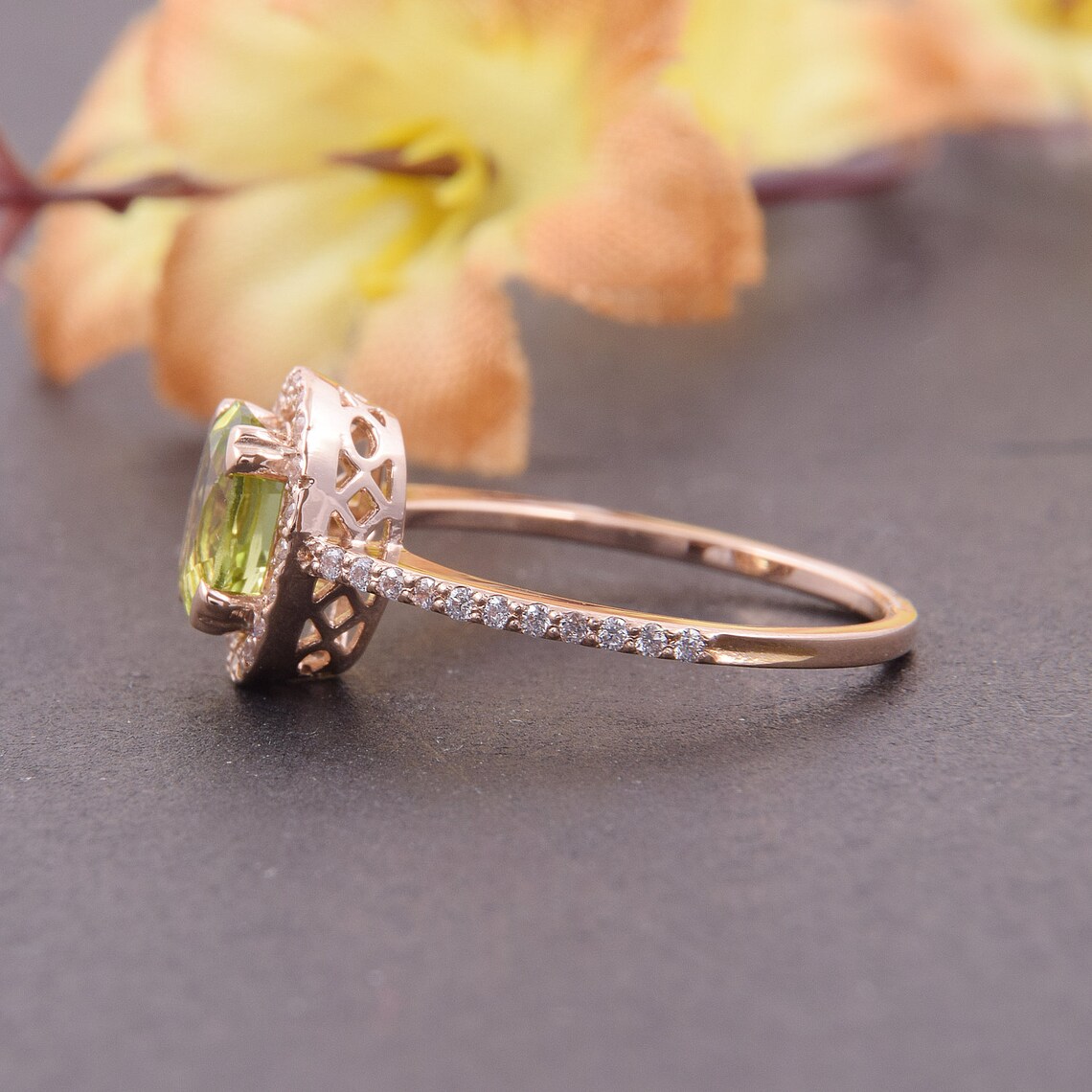Peridot ring Promise ring Green stone ring Rose gold ring | Etsy