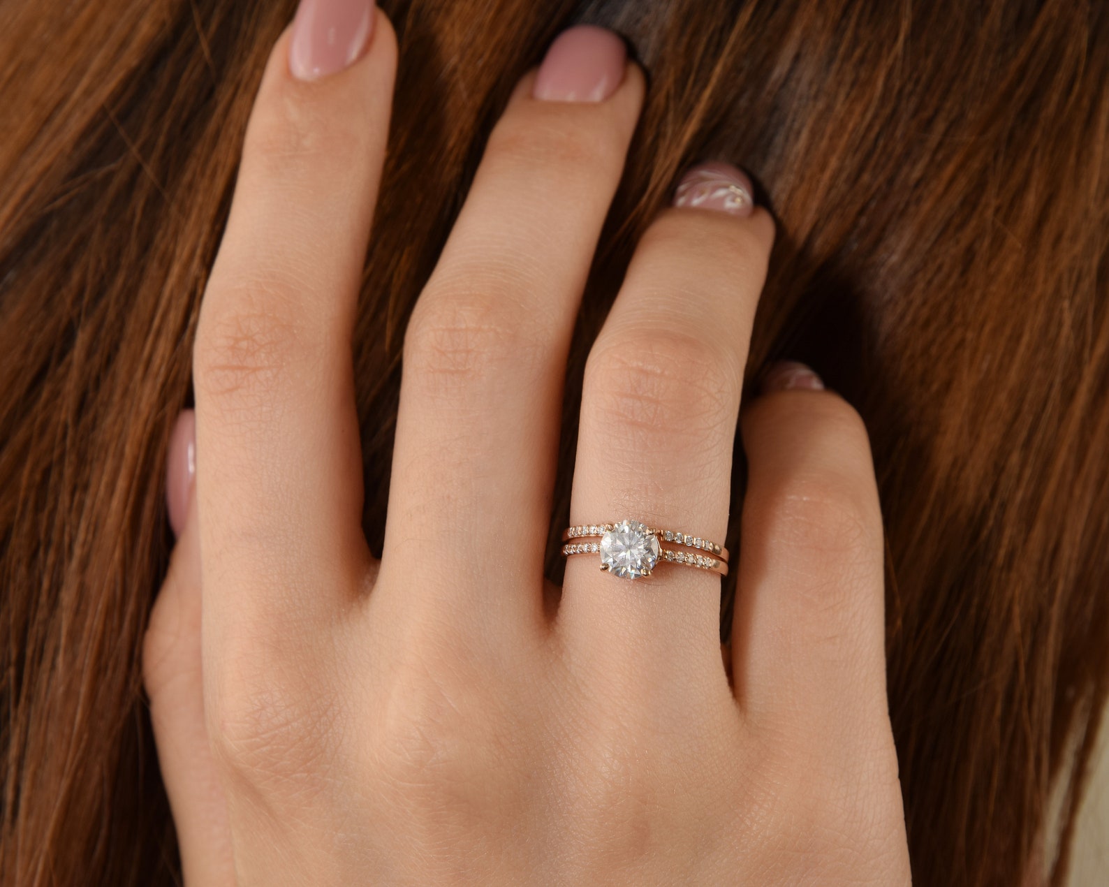 Promise Rings Set for Her, Dainty 14k Rose Gold Round Cz Engagement ...