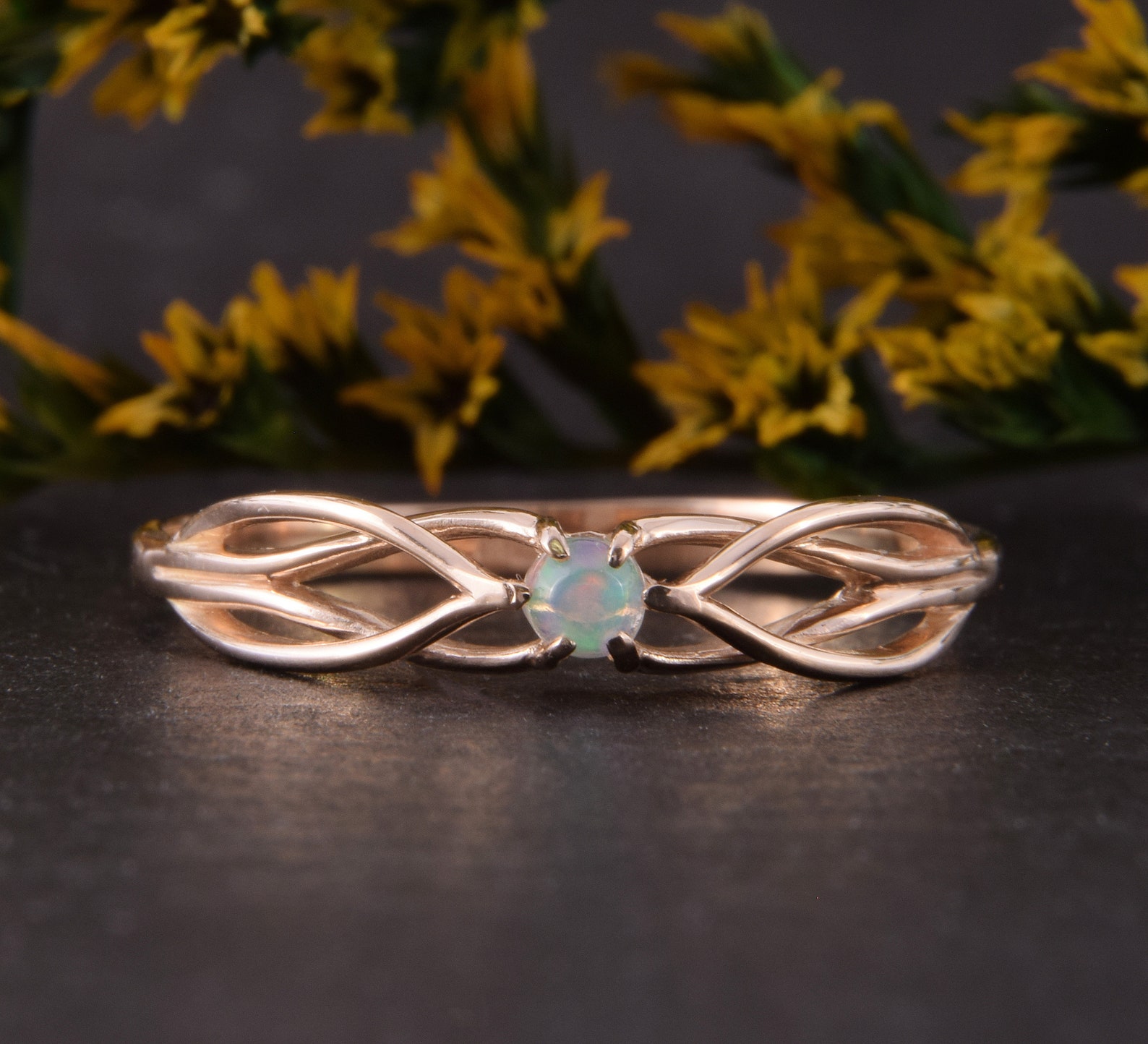 Unique Womens Celtic Opal Ring, Dainty Rose Gold Opal Ring for Her ...