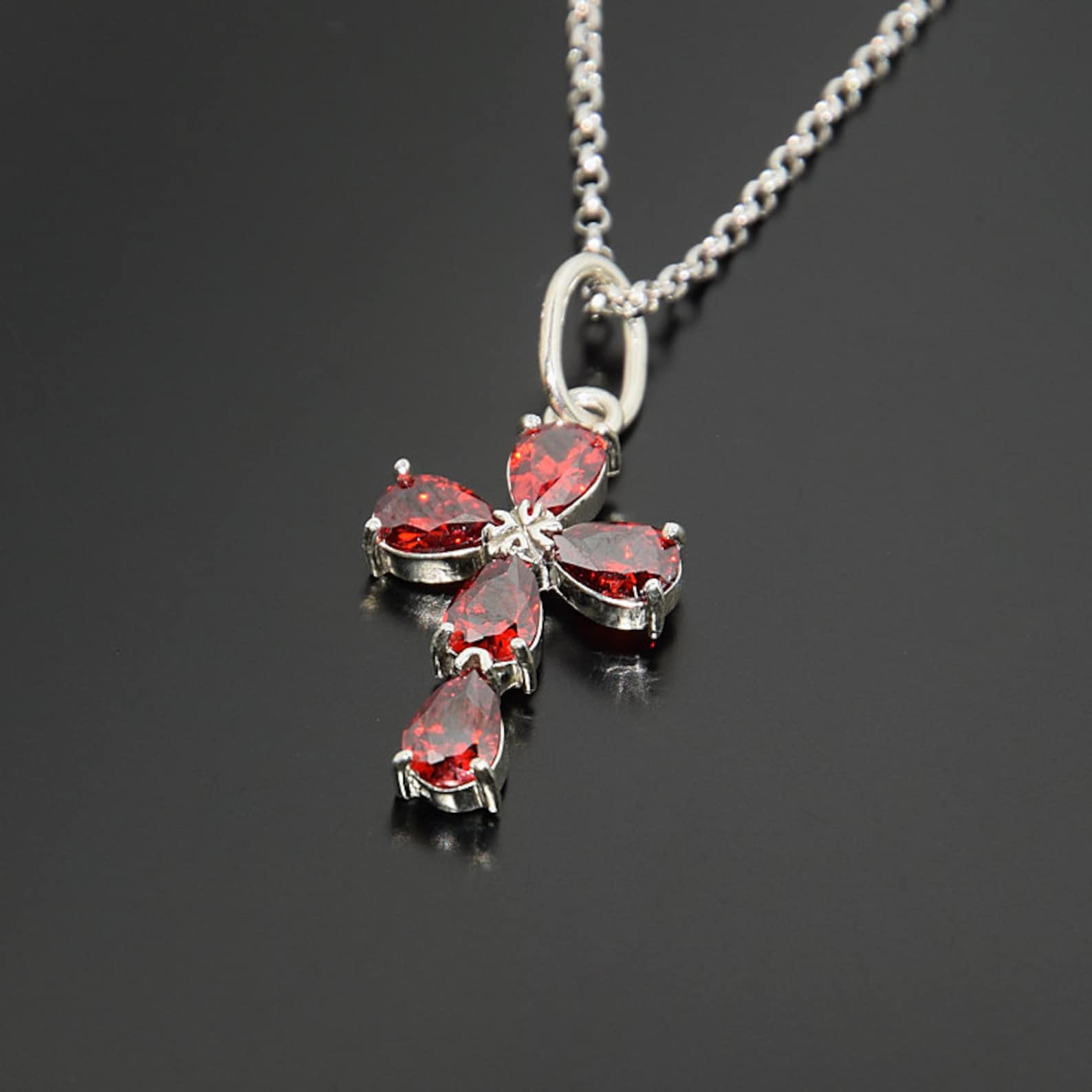 Cross Pendant, Garnet Pendant, Garnet Necklace, Cross Necklace, Silver ...