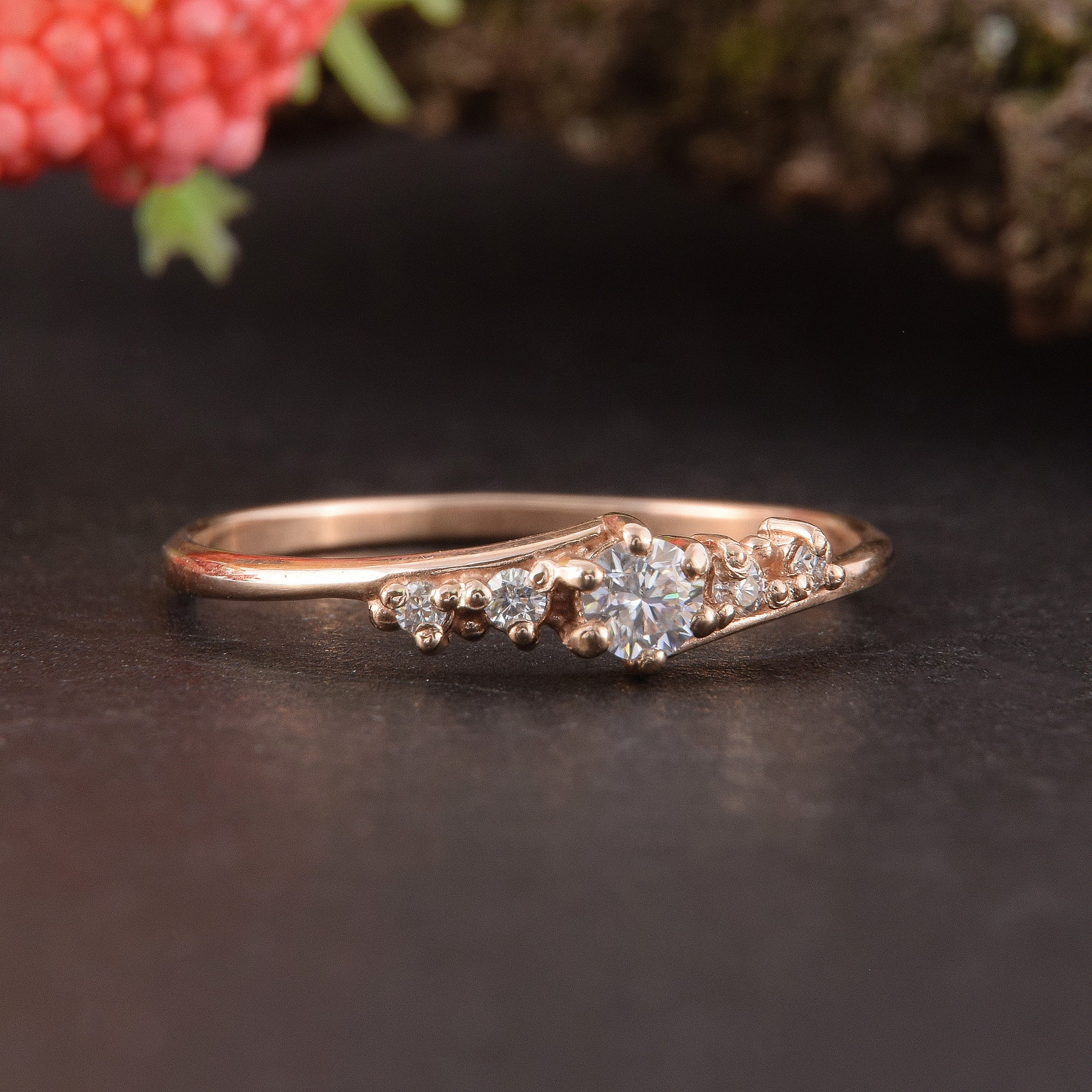 14k Rose Gold Simple & Dainty Womens Art Deco Engagement Ring | Etsy