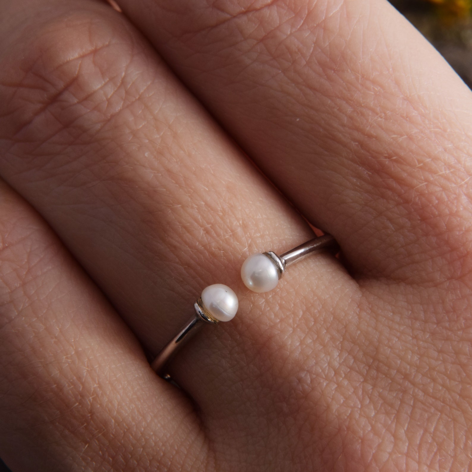Dainty Ring Pearl Ring Midi Ring Silver Midi Ring White - Etsy