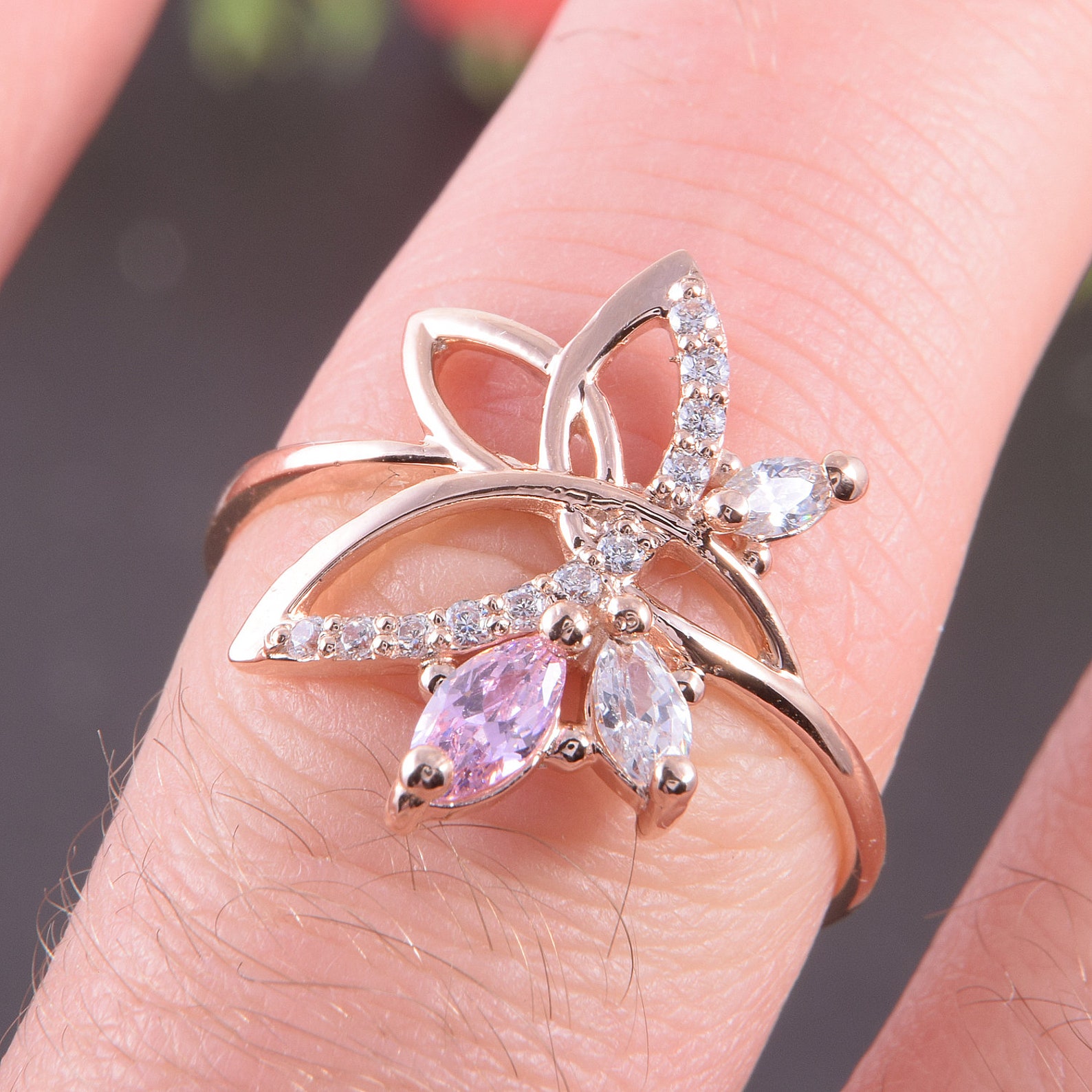 Multistone Ring Rose Gold Ring Unique Ring Gold Gift for | Etsy