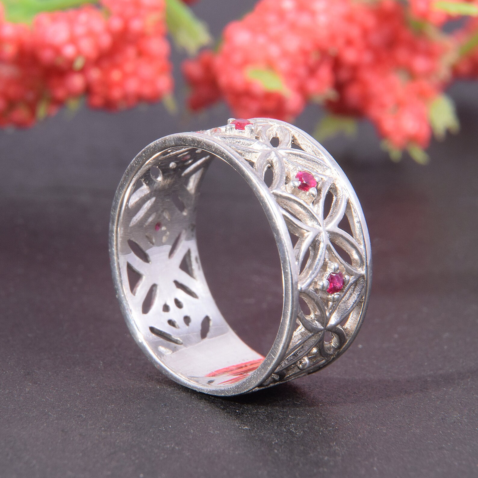 Ruby Ring, Wedding Band Silver, Band Ring Silver, Celtic Ring, Silver ...