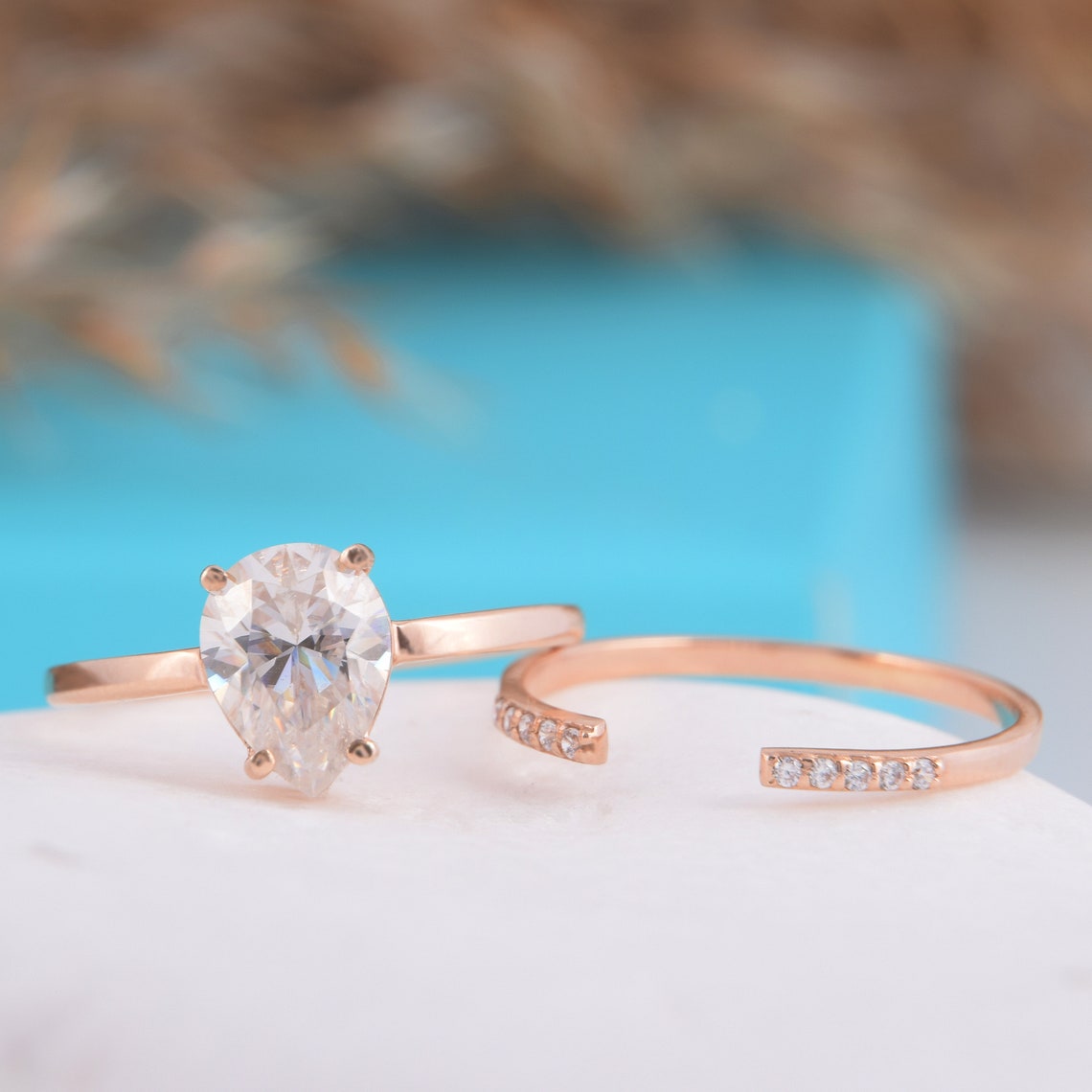 Simple & Dainty 14k Rose Gold Womens Wedding Rings Set - Etsy