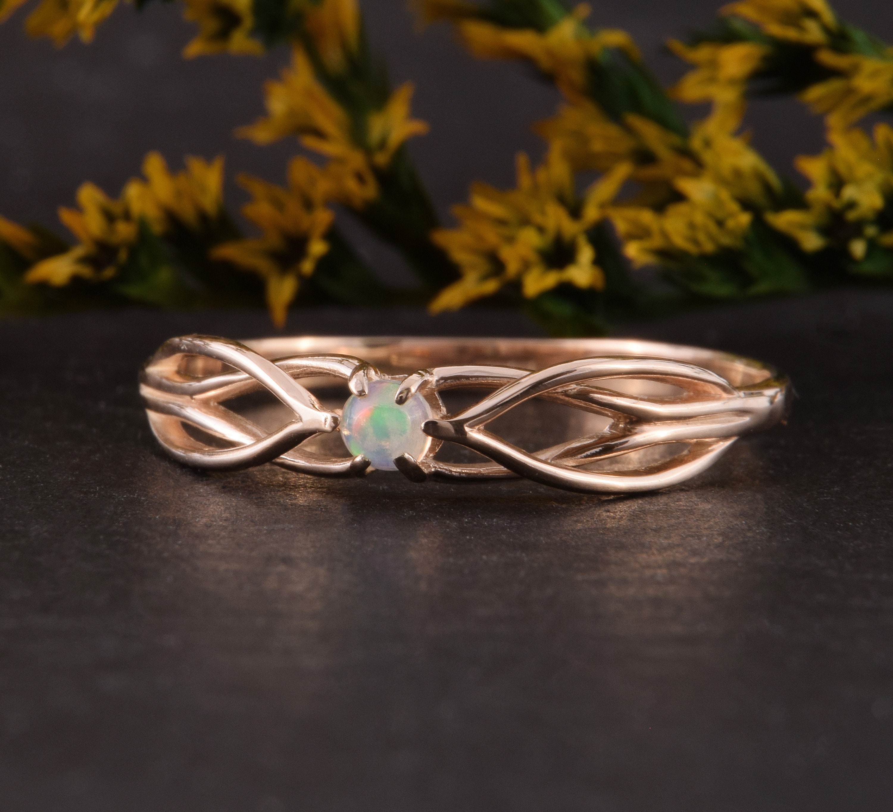 Unique Womens Celtic Opal Ring, Dainty Rose Gold Opal Ring for Her ...