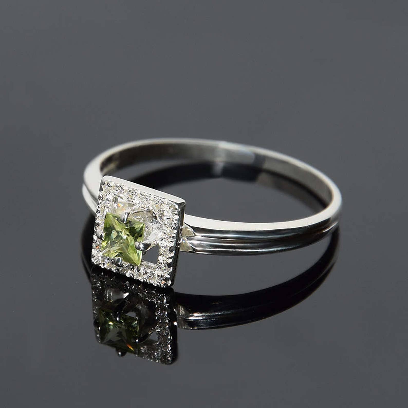 Women silver ring Peridot ring Engagement ring Geometric | Etsy
