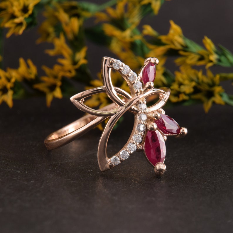 Unique Womens Ruby Ring Geomentric Ring Womens Gold Cocktail - Etsy