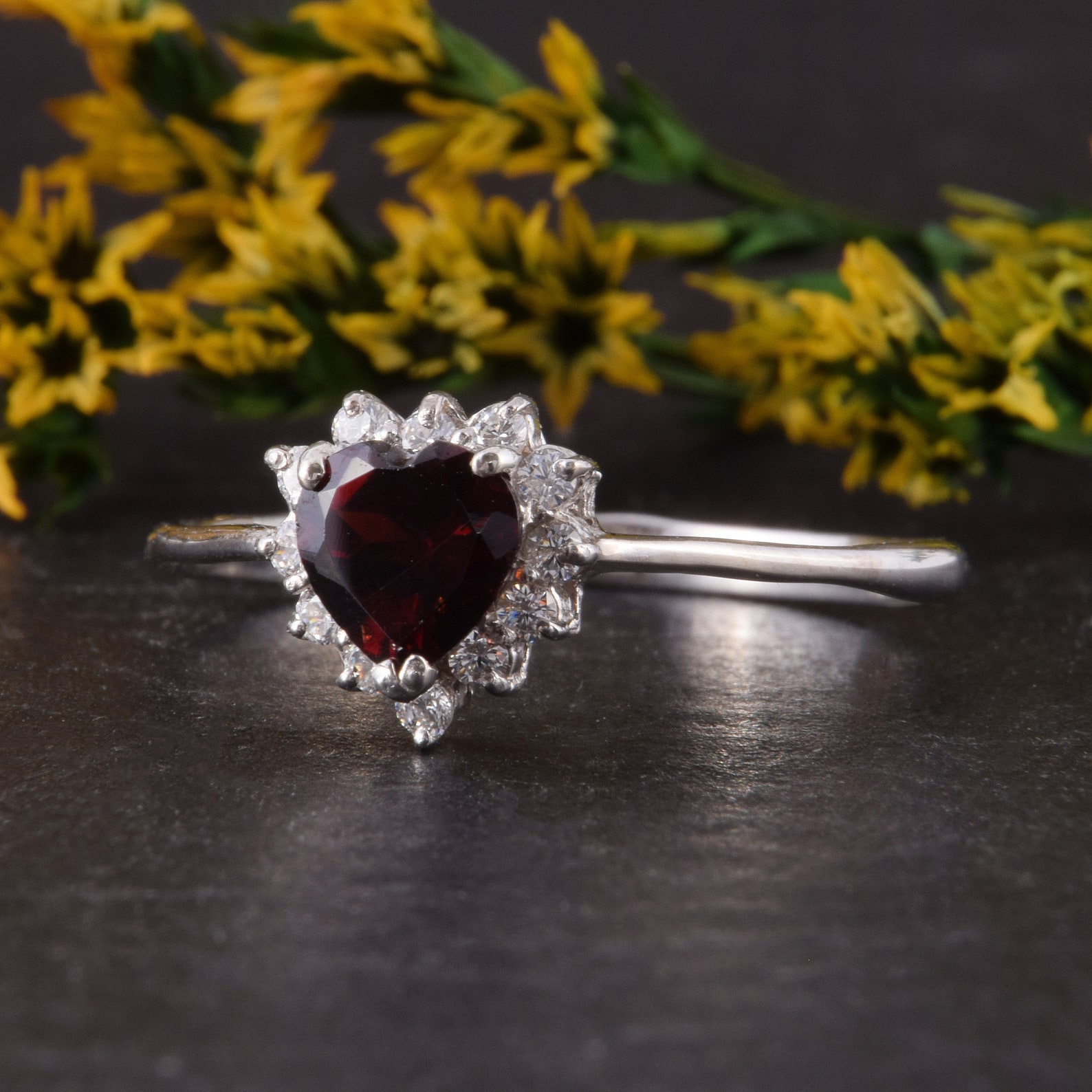 Sterling Silver Garnet Heart Ring Unique Womens Garnet Ring - Etsy
